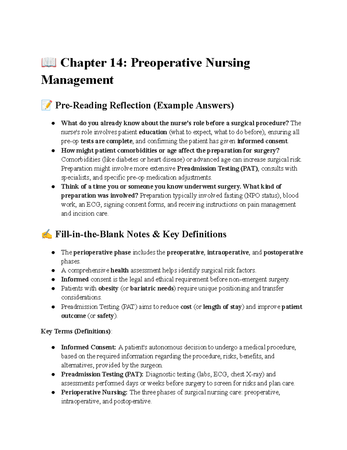 MDC4: Chapter 14-16 Reflections on Perioperative Nursing Management ...