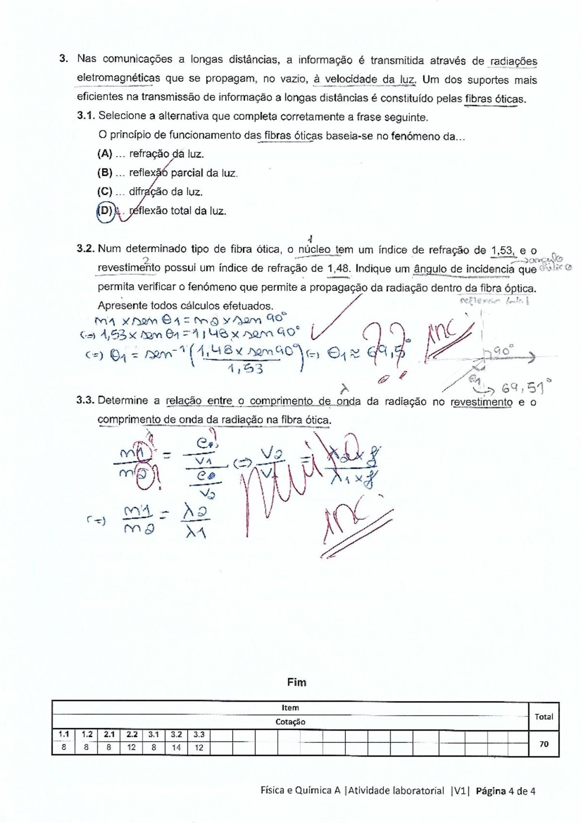 Relatorios Fq - Atividade pratica - Reflexao, Refraçao e Refraçao total ...