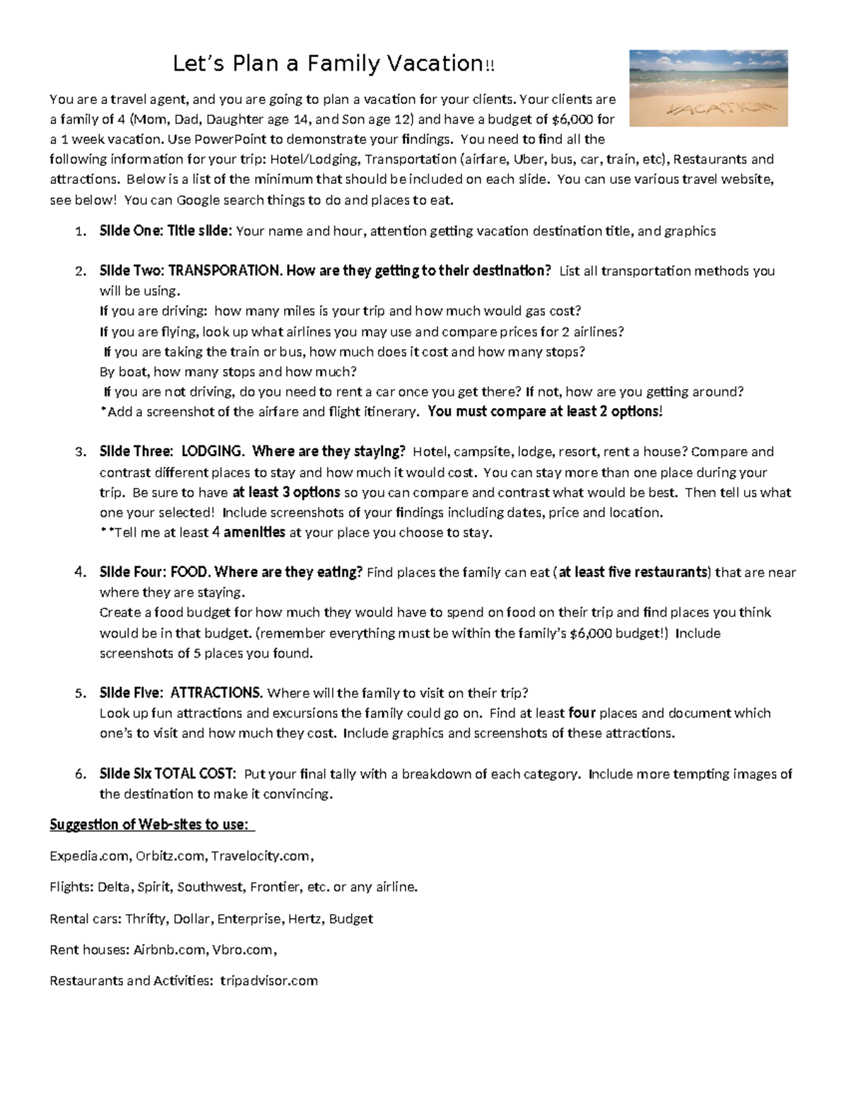 Vacation Travel Agent Plan: Family Trip for 4 (Budget-Friendly) - Studocu