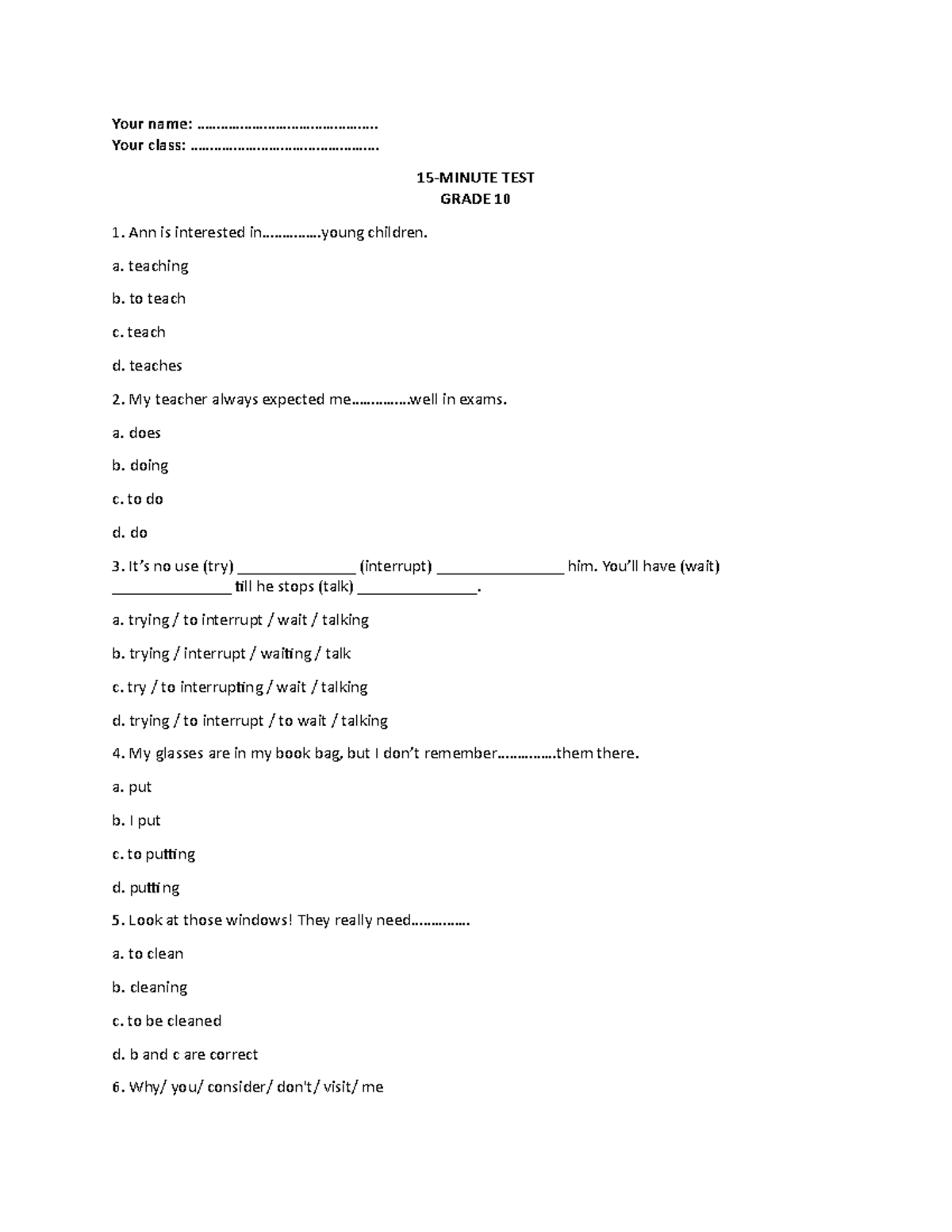 15-minute Test - G10 - Your name ...