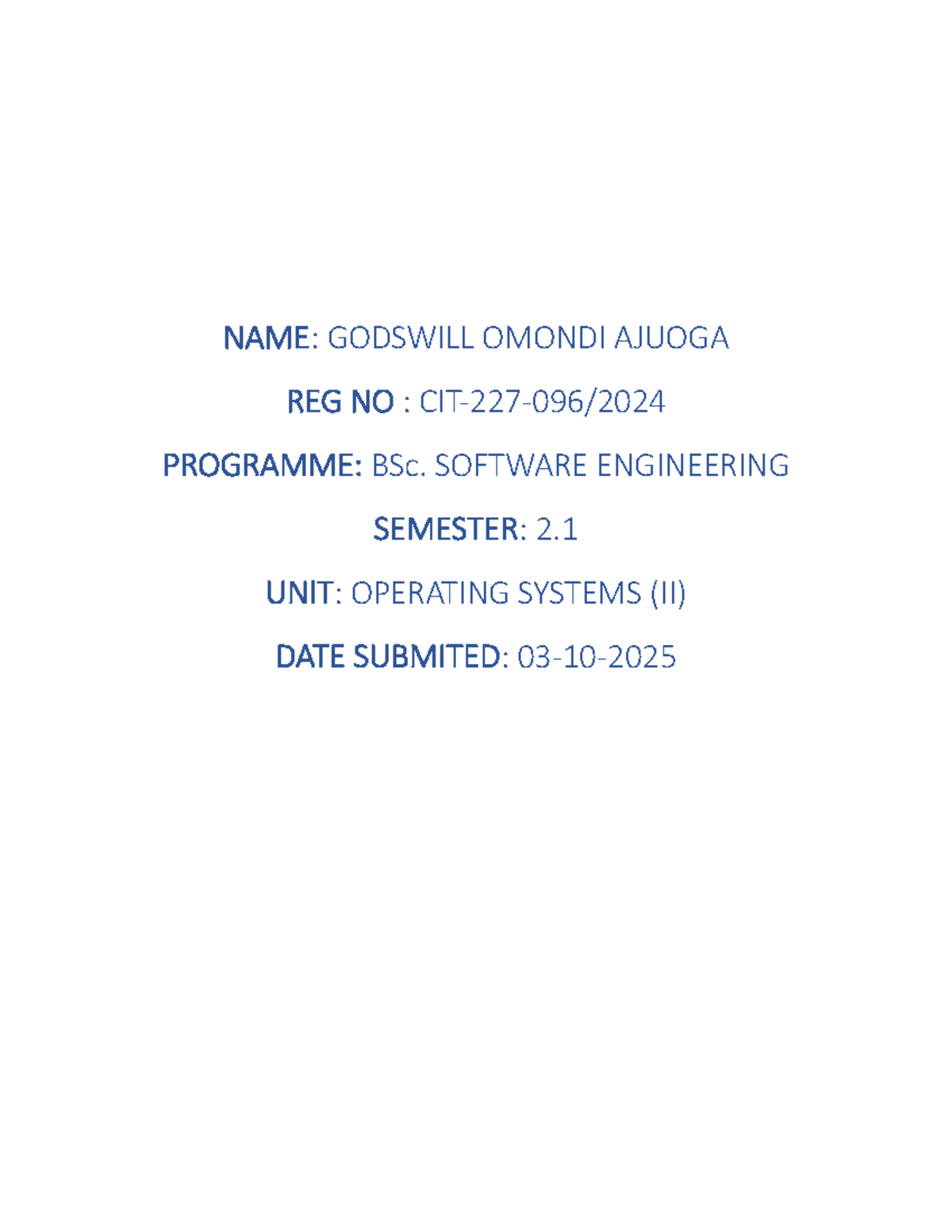 Assignment - BSc Software Engineering: Operating Systems II Review ...
