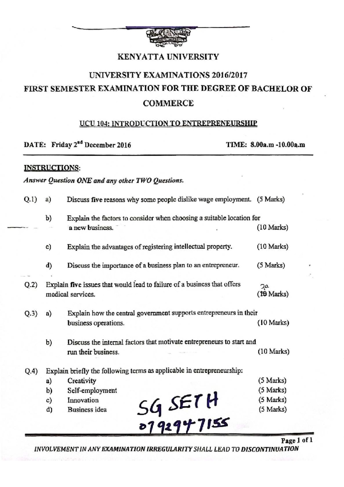 UCU 104: Comprehensive Guide to Introduction to Entrepreneurship Exam ...
