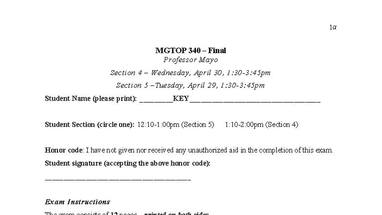 MGTOP 340 Final Exam Study Guide - Professor Mayo - Studocu