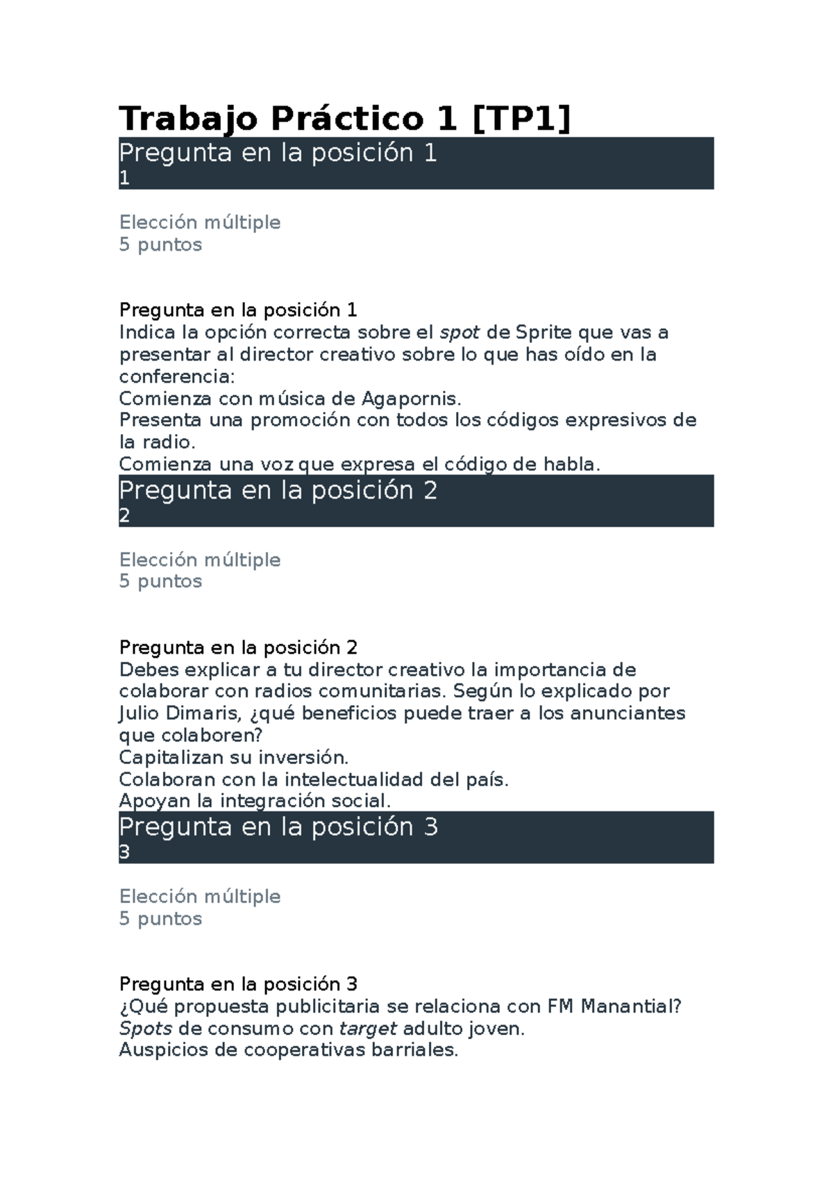 Trabajo Práctico 1 - Preguntas de Elección Múltiple sobre Publicidad ...