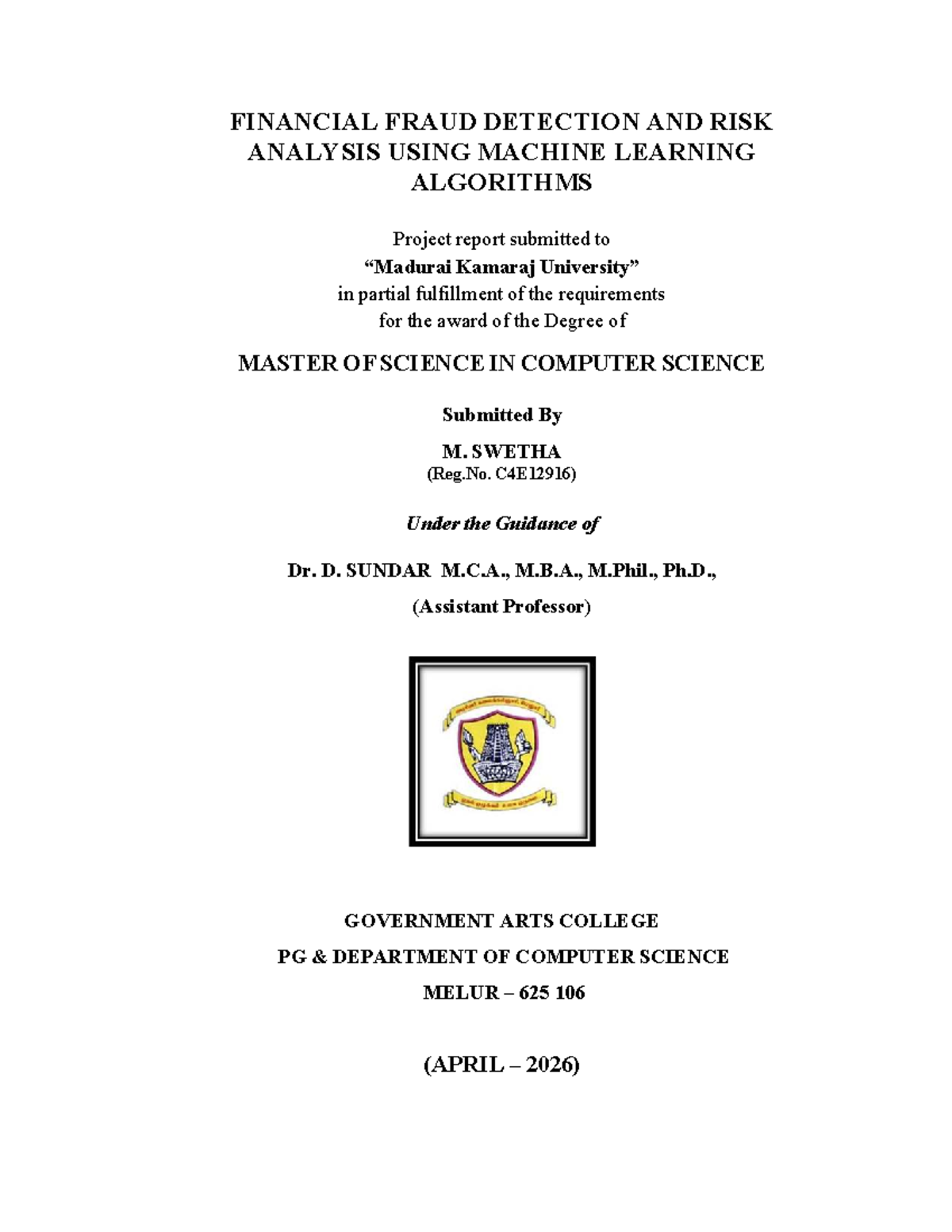 FINC 101: Financial Fraud Detection & Risk Analysis Project Report ...