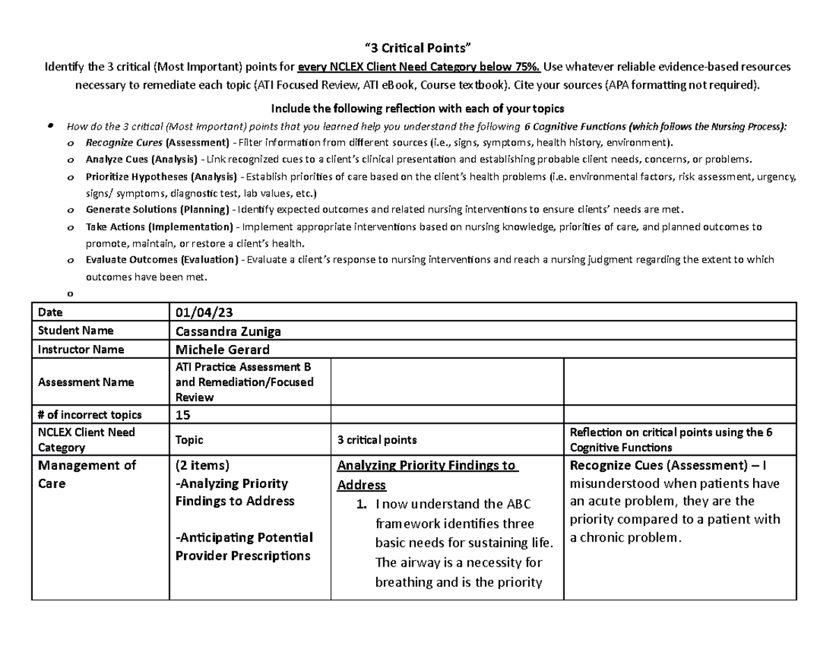 ATI Focused Review: 3 Critical Points for NCLEX Remediation - Studocu