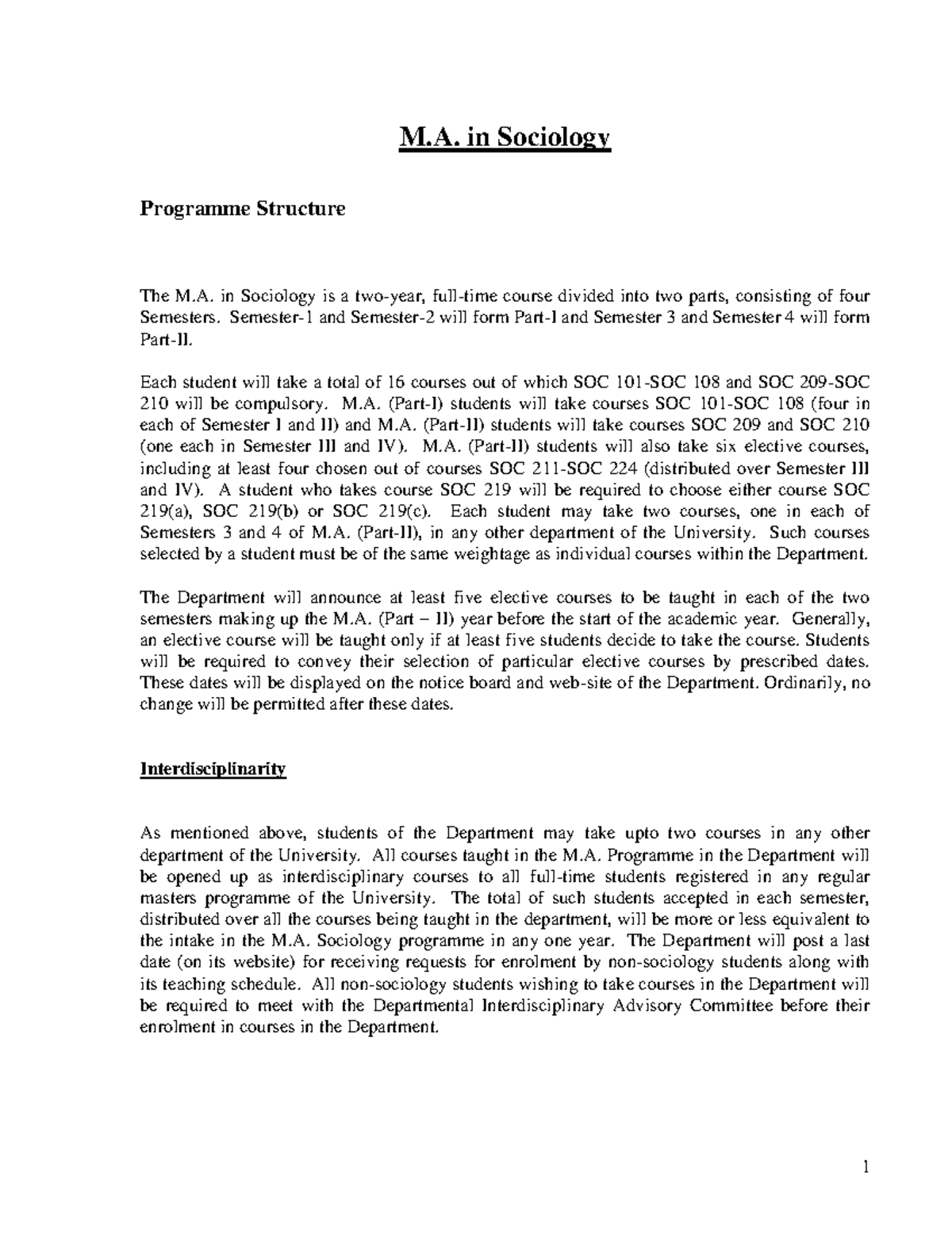 M.A. Sociology Programme Structure: Course Overview and Requirements ...