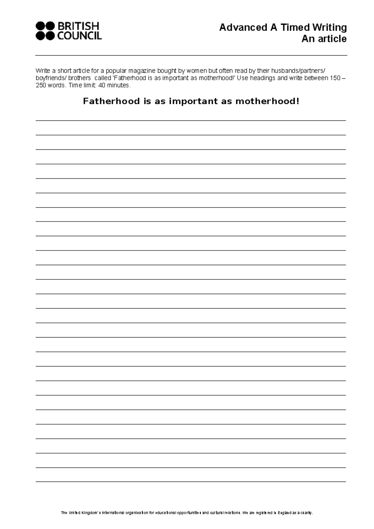 Adv Atimed writing - Advanced A Timed Writing An article Write a short ...