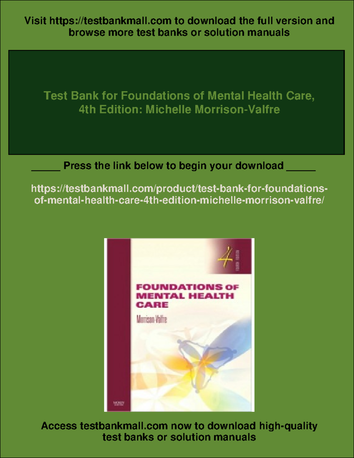 1074 - Test bank for foundations of mental health care, 4th edition ...