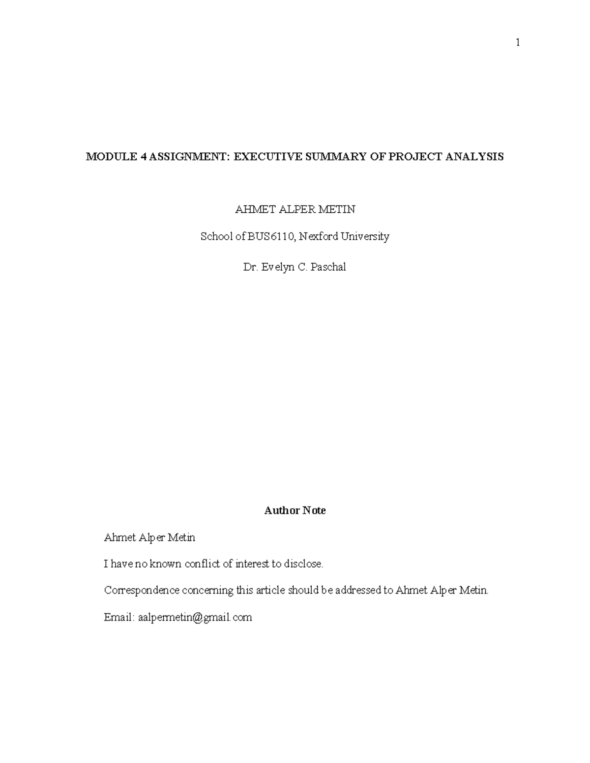 BUS 6110 Module 4 Assignment: Executive Summary of Project Analysis - Studocu