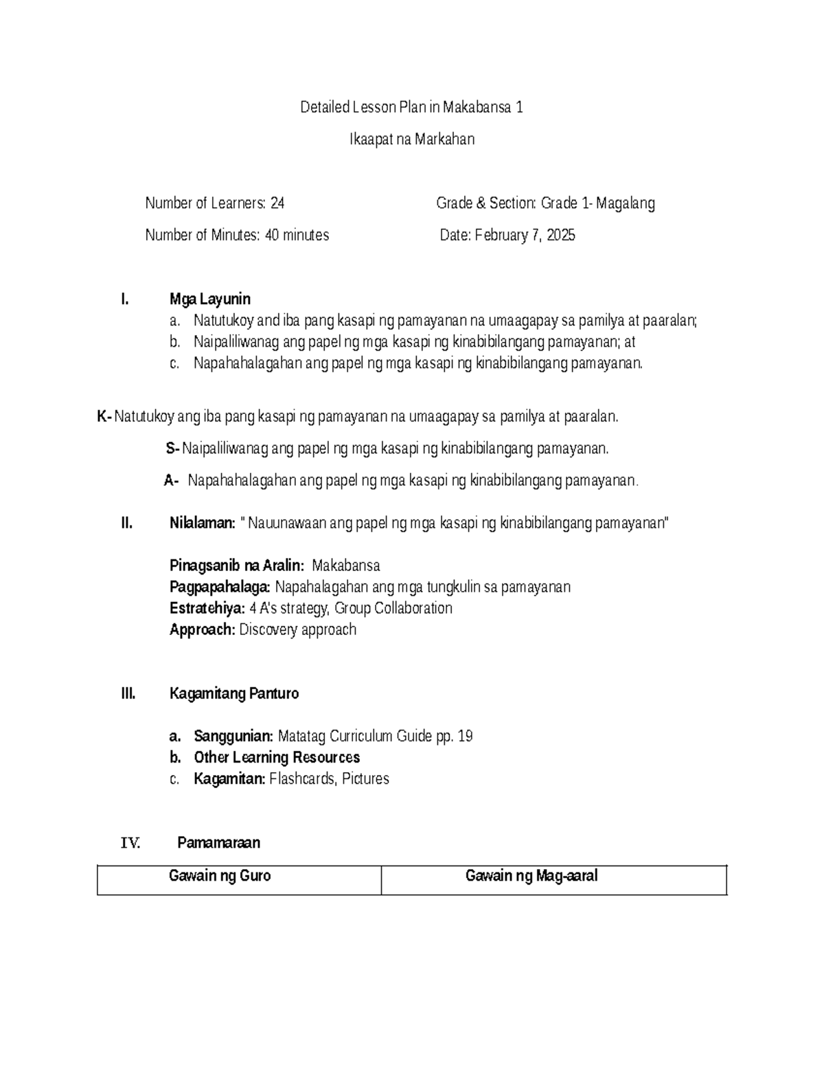 Makabansa 1 - Detailed Lesson Plan for Grade 1 Magalang - Studocu