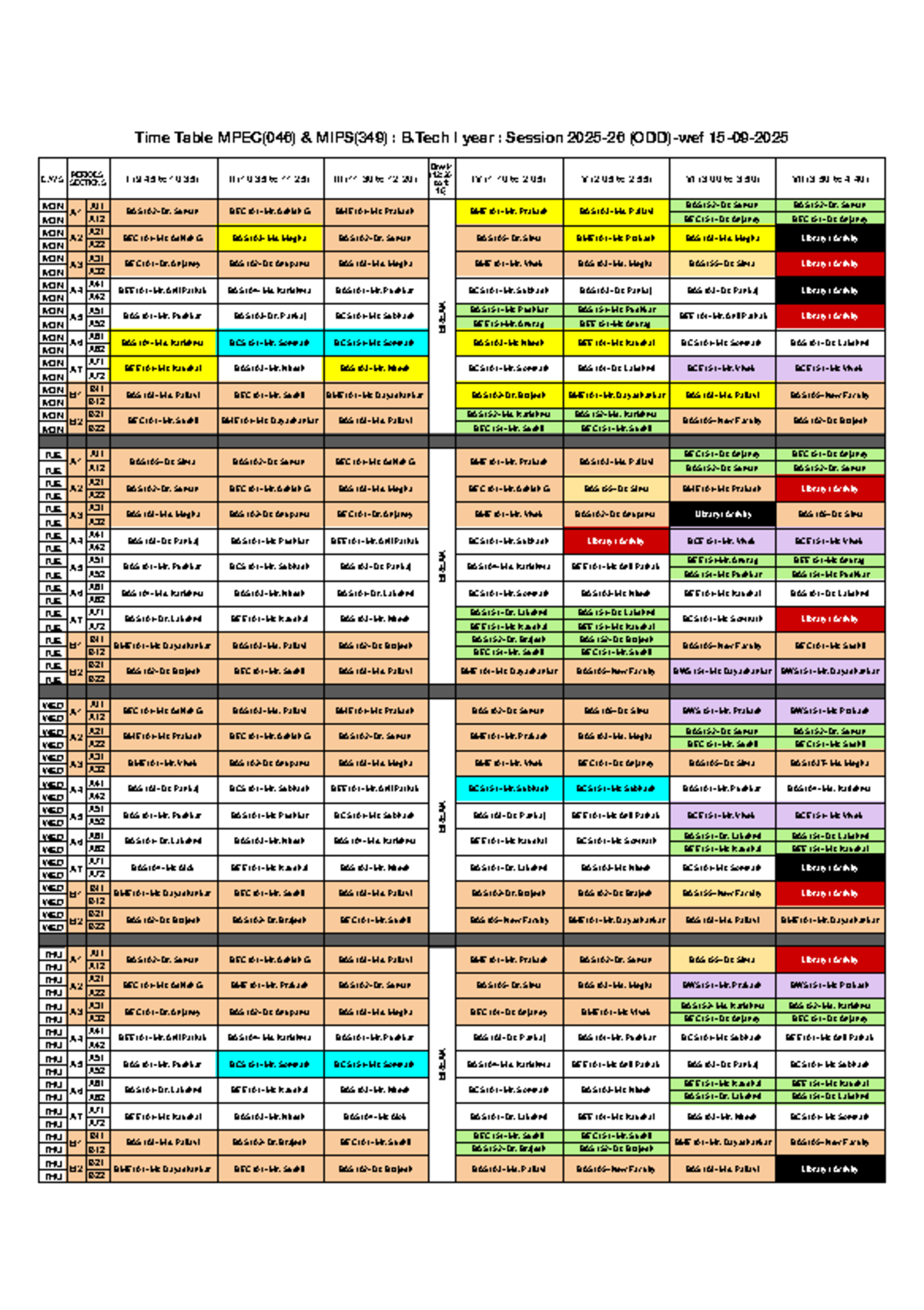 First Year Time Table MPEC(046) & MIPS(349) ODD Sem 2025-26 - Studocu