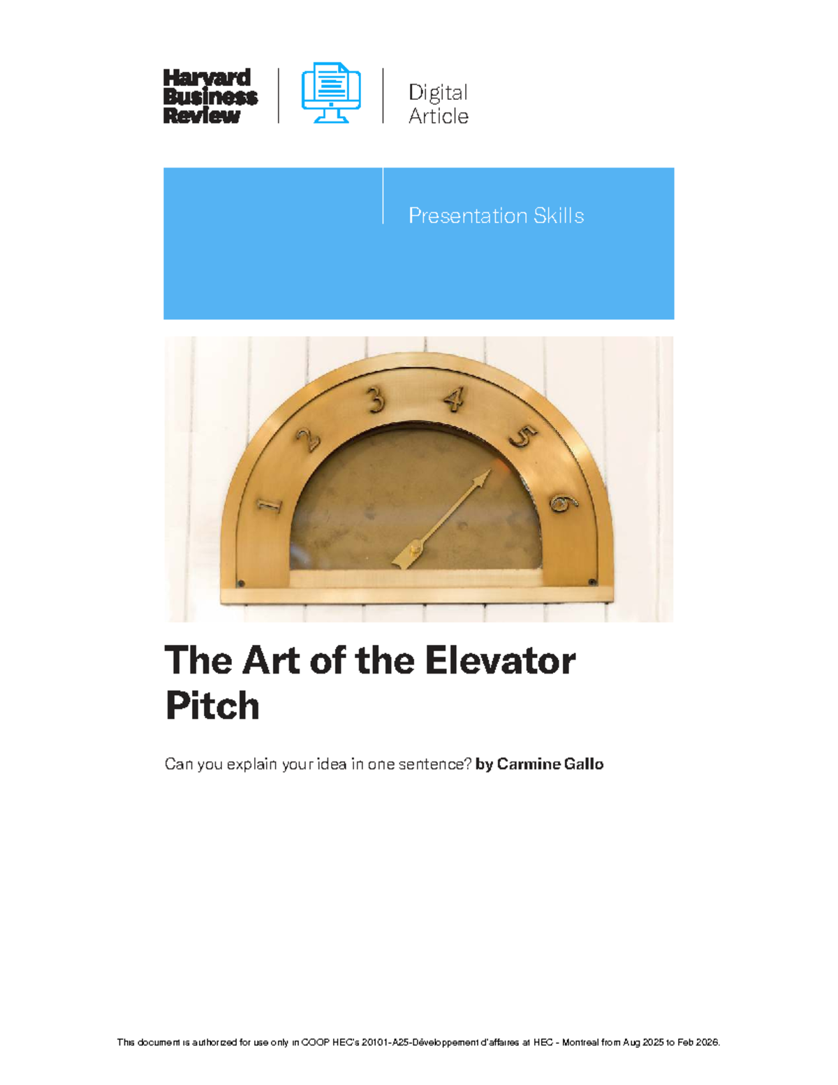 COOP H04KFL Digital Article: Mastering the Elevator Pitch Skills - Studocu