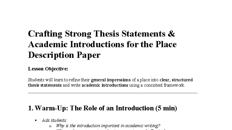 Crafting Strong Thesis Statements for Place Description Papers - Studocu
