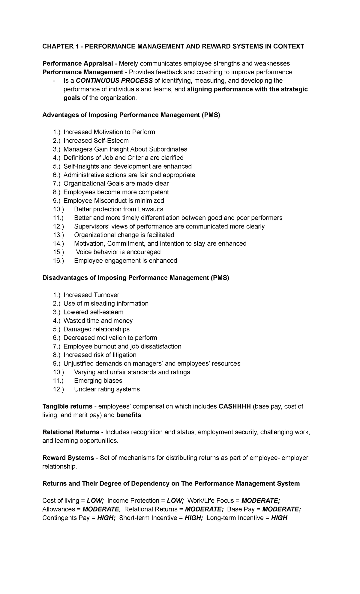 MAPC Notes: Chapter 1 - Performance Management & Reward Systems - Studocu