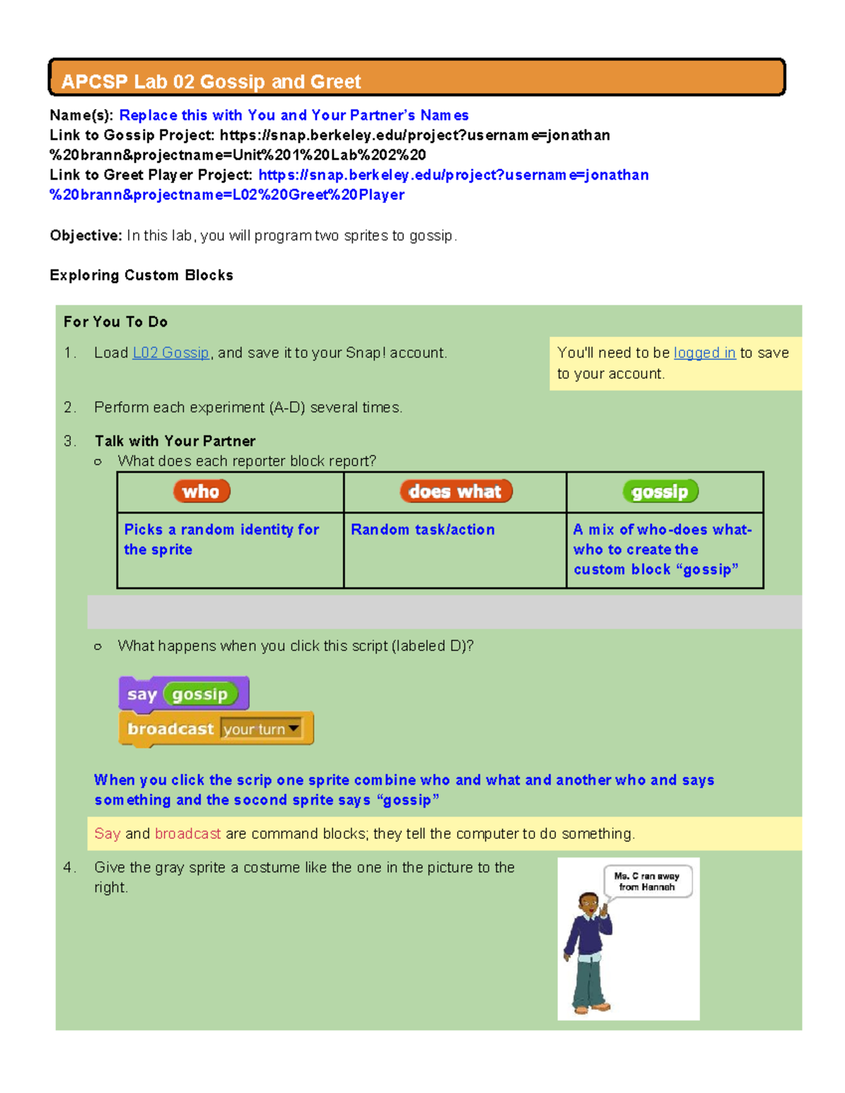 APCSP Lab 02: Gossip and Greet Activities and Instructions - Studocu