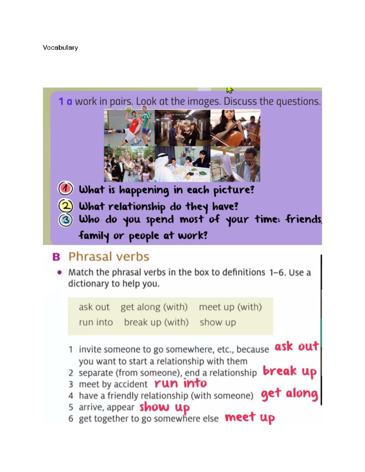 Vocabulary 1: Phrasal Verbs & Discussion Questions (Session 1.1) - Studocu