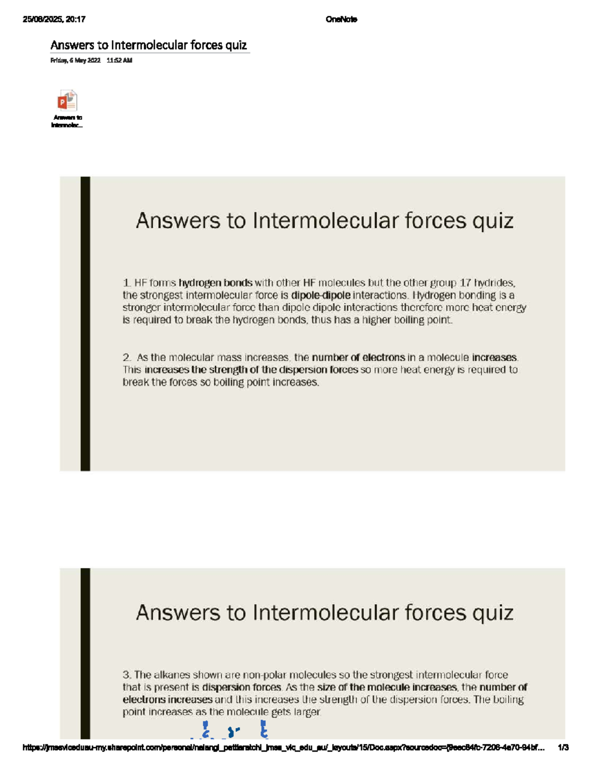 Intermolecular Forces Quiz Answers - Course 20:17 - Studocu