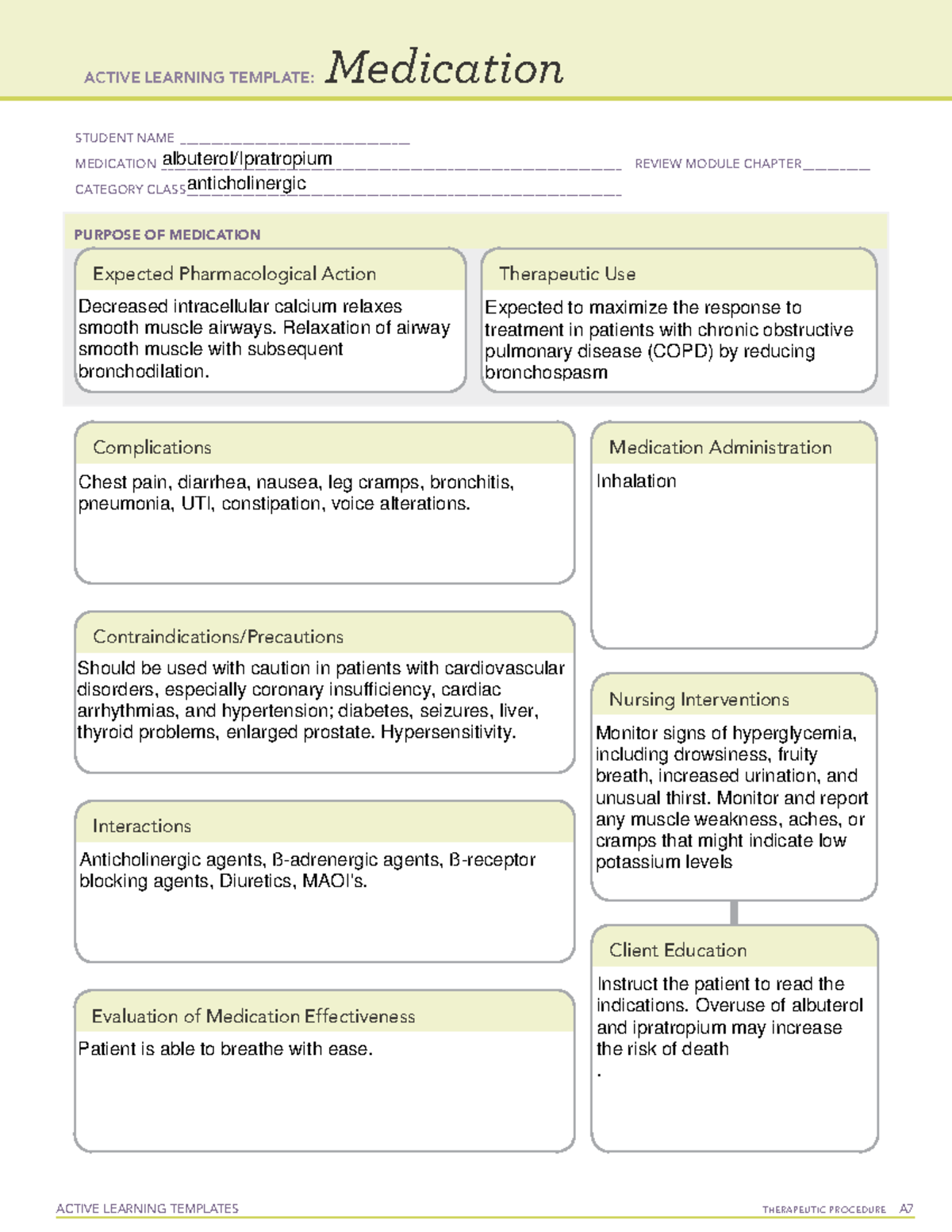 Albuterol and Ipratropium: Active Learning Template Overview - Studocu