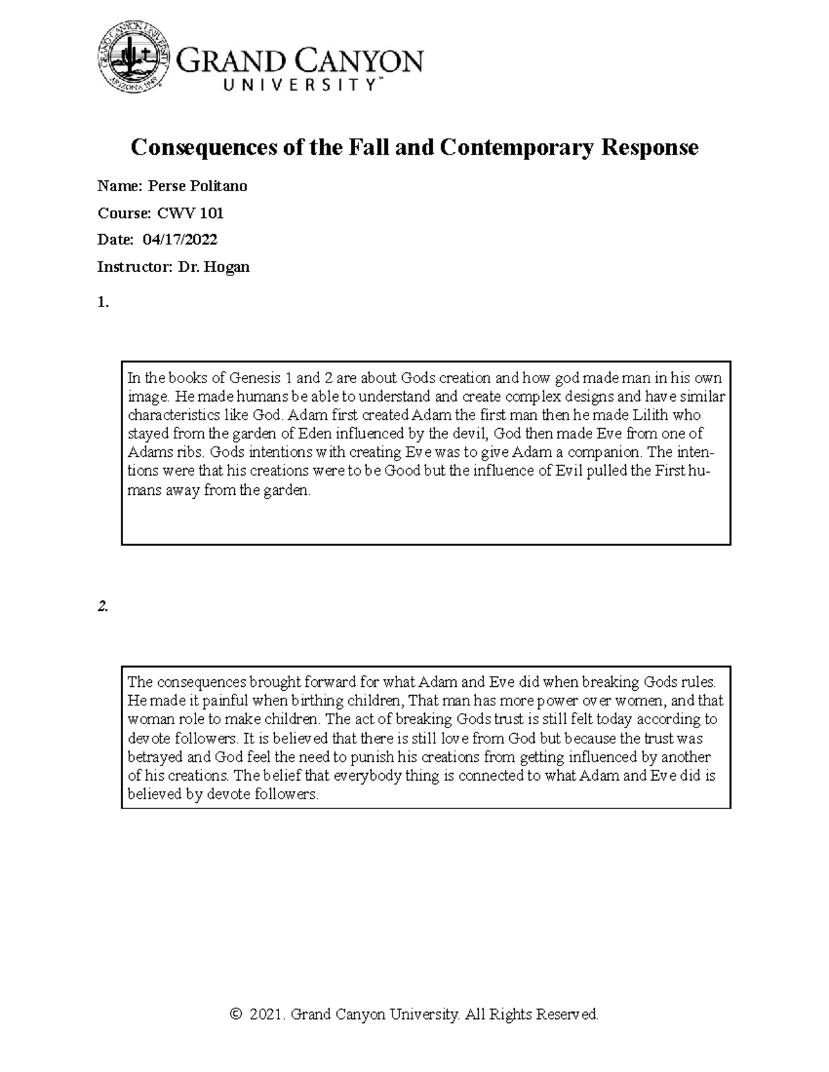 CWV 101 301 RS T3Conseq Of The Fall Contemporary Response Online 1 - Consequences of the Fall ...