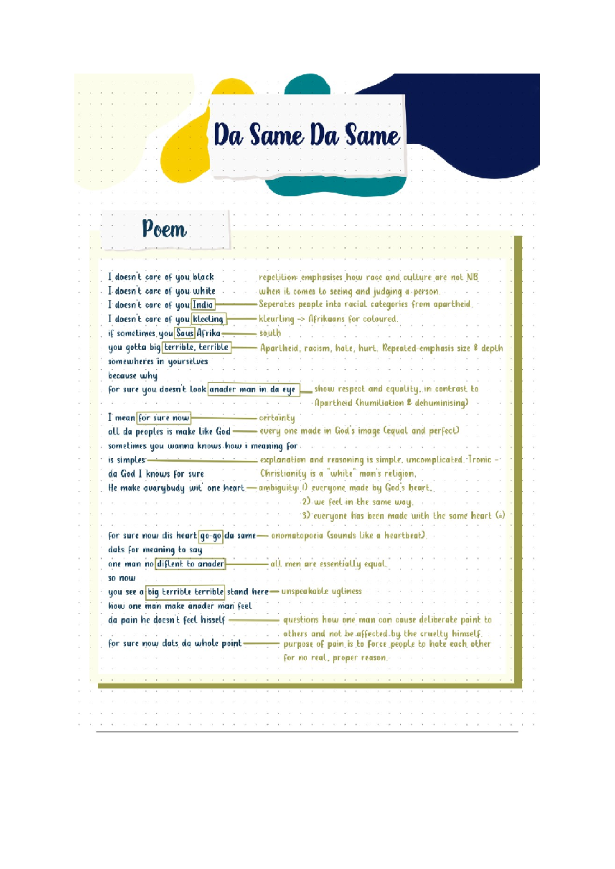 ENG 221 - Da Same Da Same Poem Analysis on Race, Equality, and Pain ...