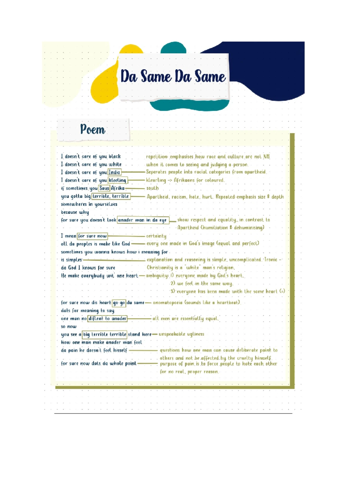 Poetry Analysis & Notes for Grade 12 English HL (2025) - Studocu