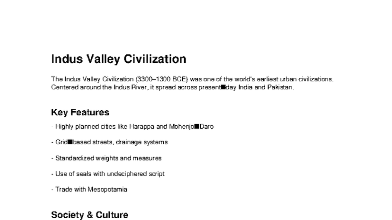 Indus Valley Civilization - Centered around the Indus River, it spread ...