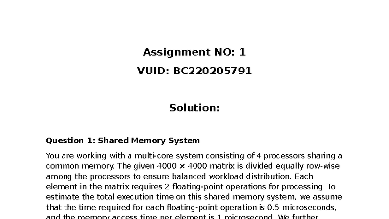 Assignment 1 (CS621): Shared vs Distributed Memory Systems Solutions - Studocu