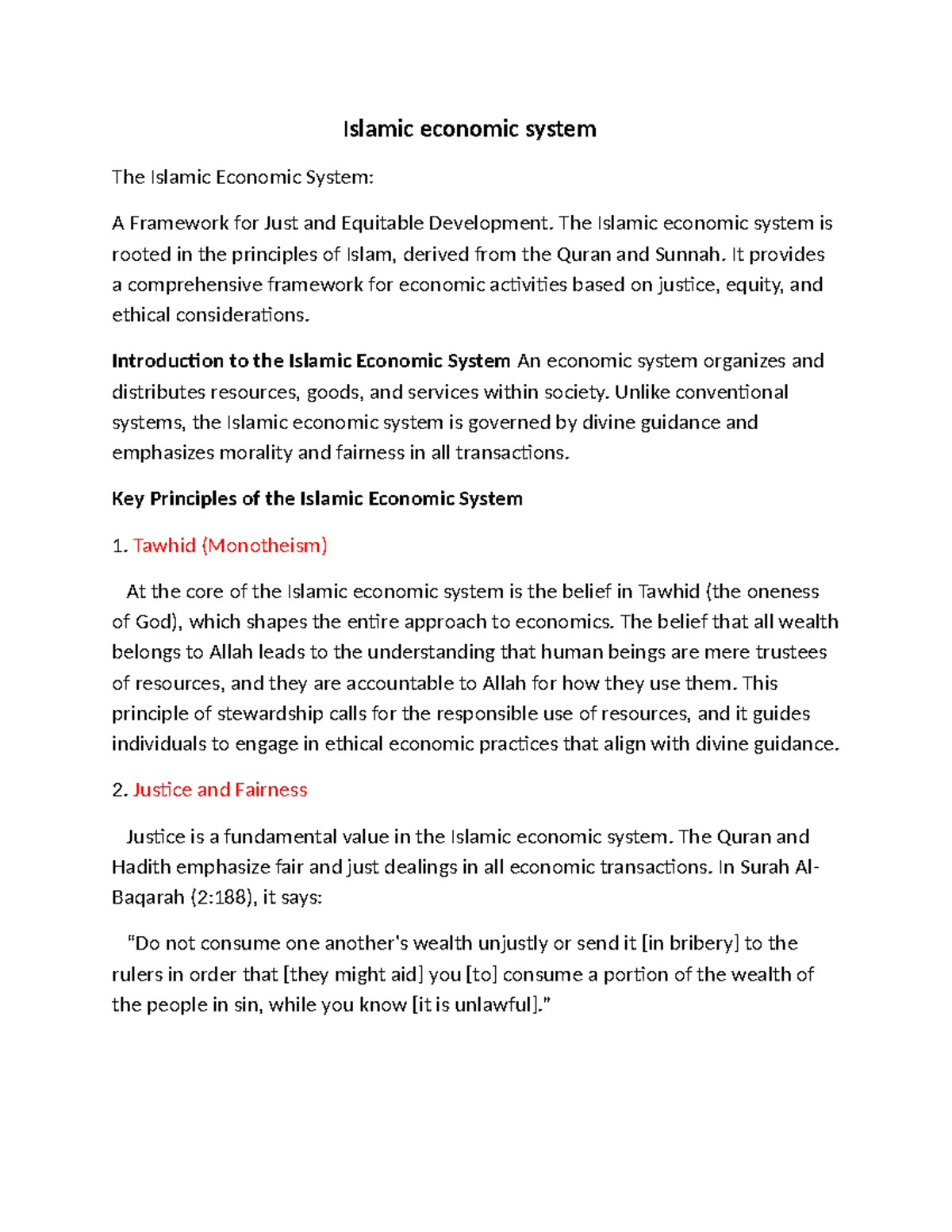 Islamic Economic System: Principles, Framework, and Practices - Studocu