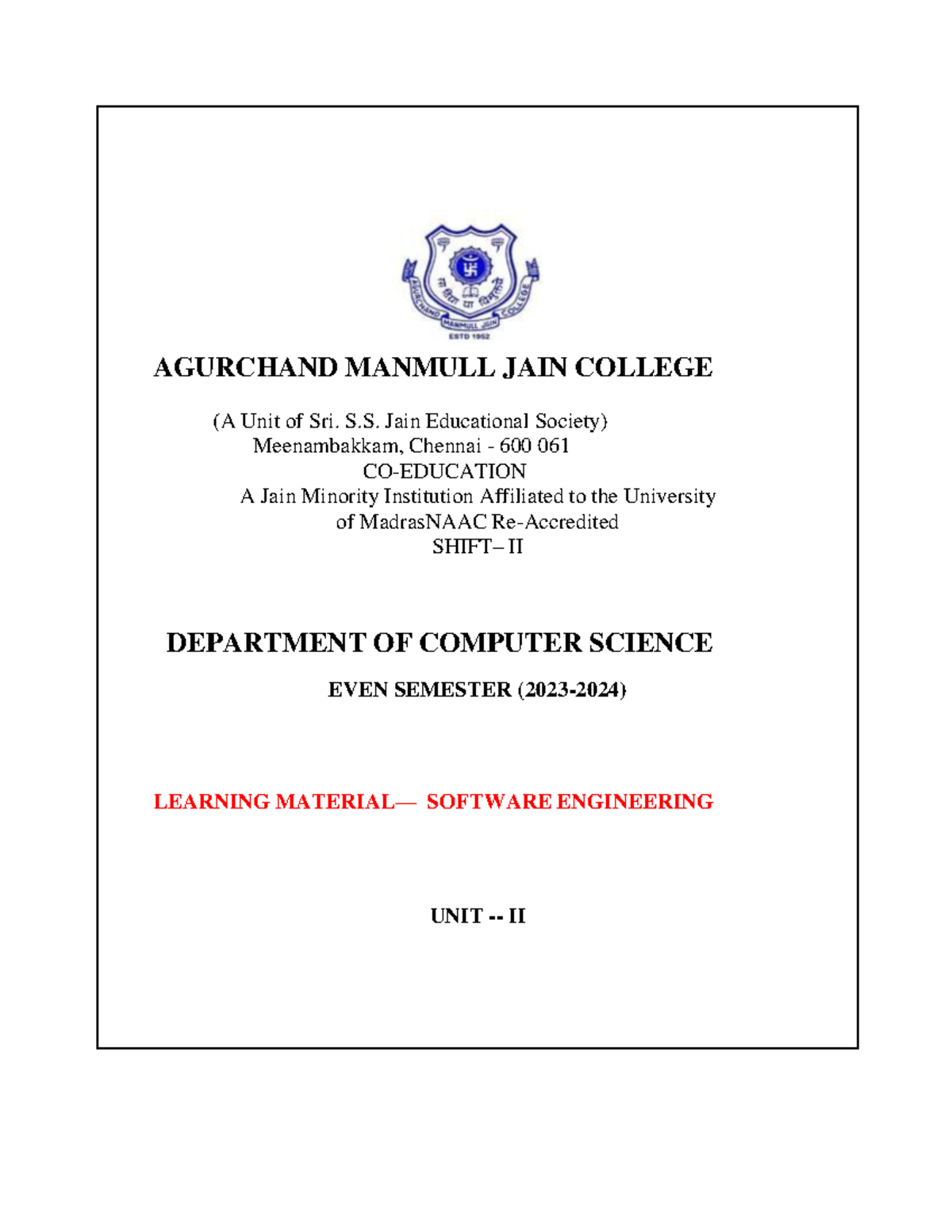 SE LM - Unit 2 - Requirements Analysis and Specification Guide - Studocu