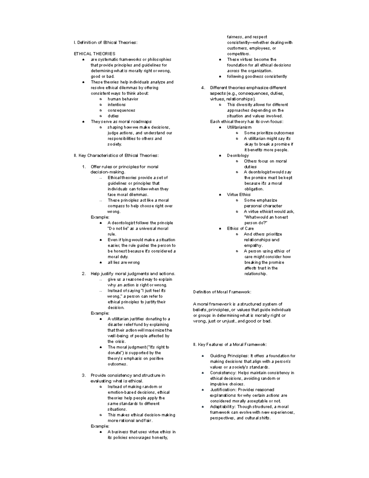 Ethics Notes: Understanding Ethical Theories and Frameworks - Studocu