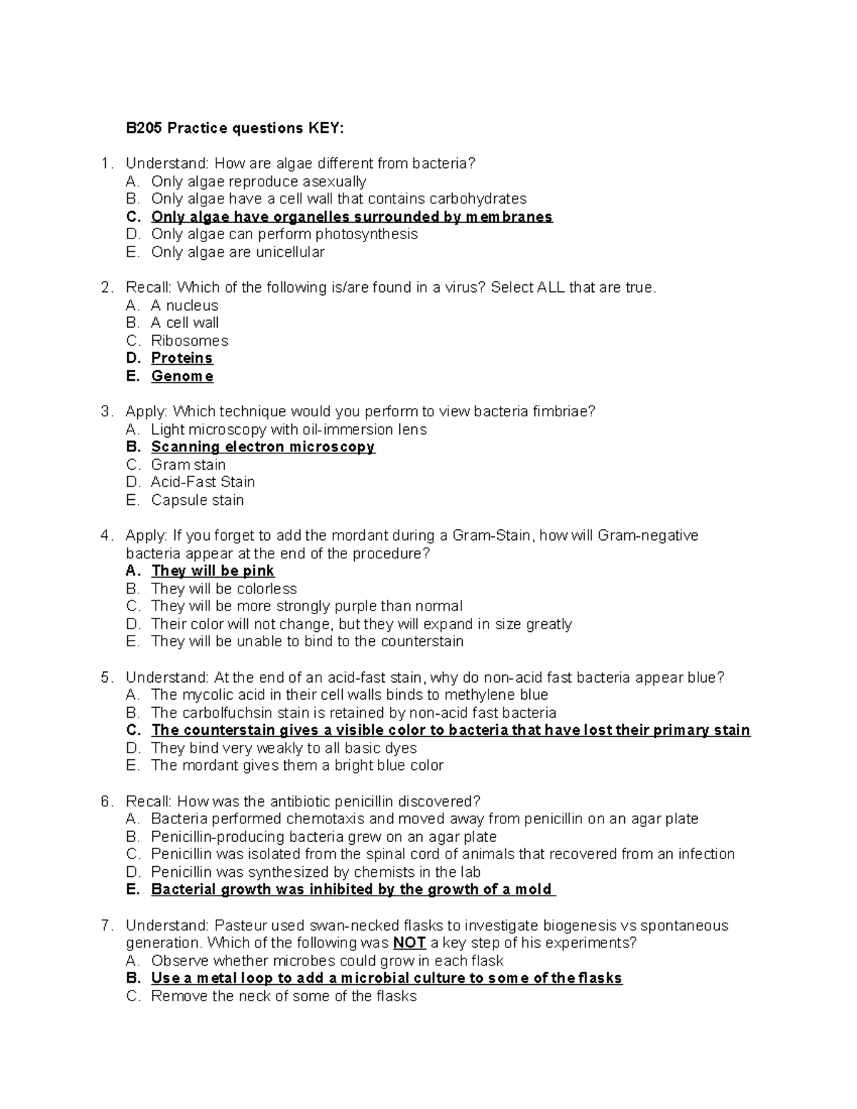 B205 Midterm 1 Practice Questions Answer Key - Studocu