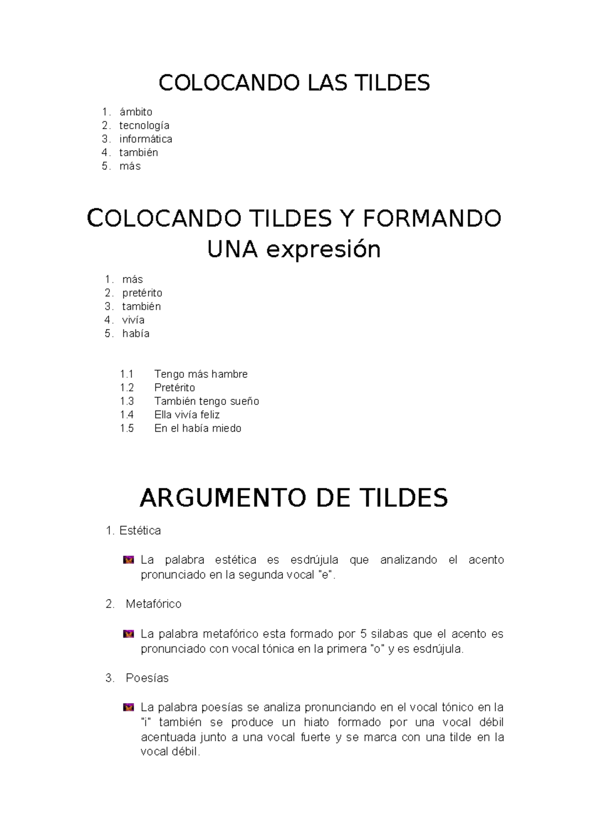 Colocando las Tildes: Análisis y Ejemplos en Español - Studocu