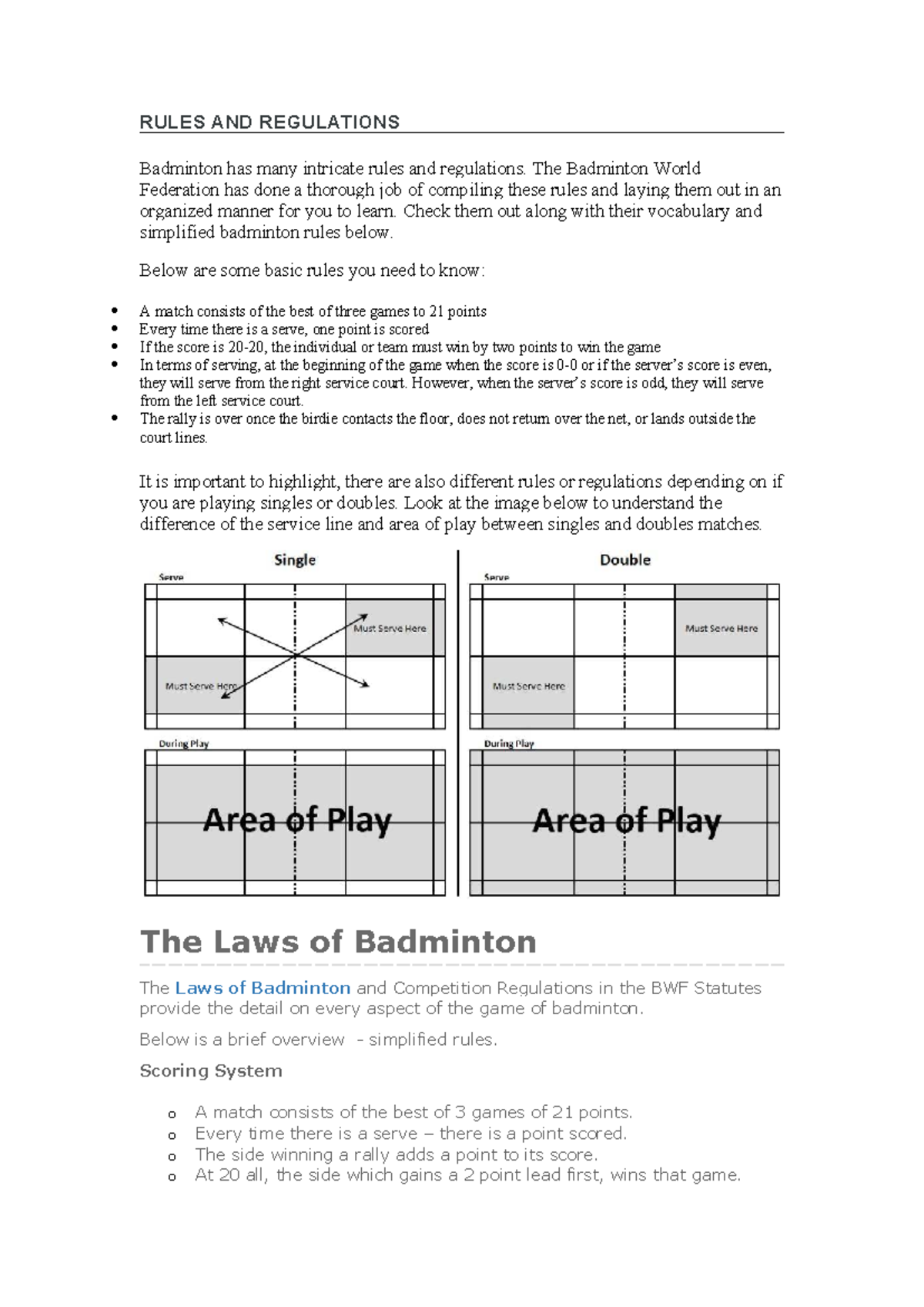 Badminton Rules & Regulations Overview: Key Points & Scoring - Studocu
