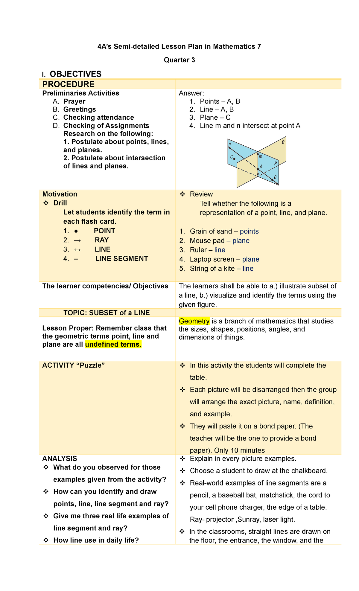 Lesson- Plans-Math 7 102-guide - 4A’s Semi-detailed Lesson Plan in ...