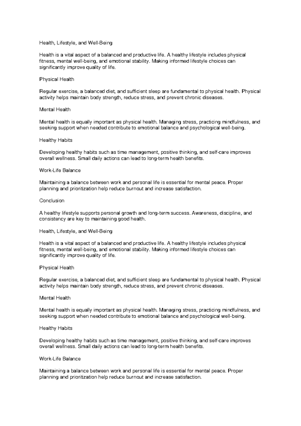 Health, Lifestyle, and Wellbeing: Keys to a Balanced Life - Studocu