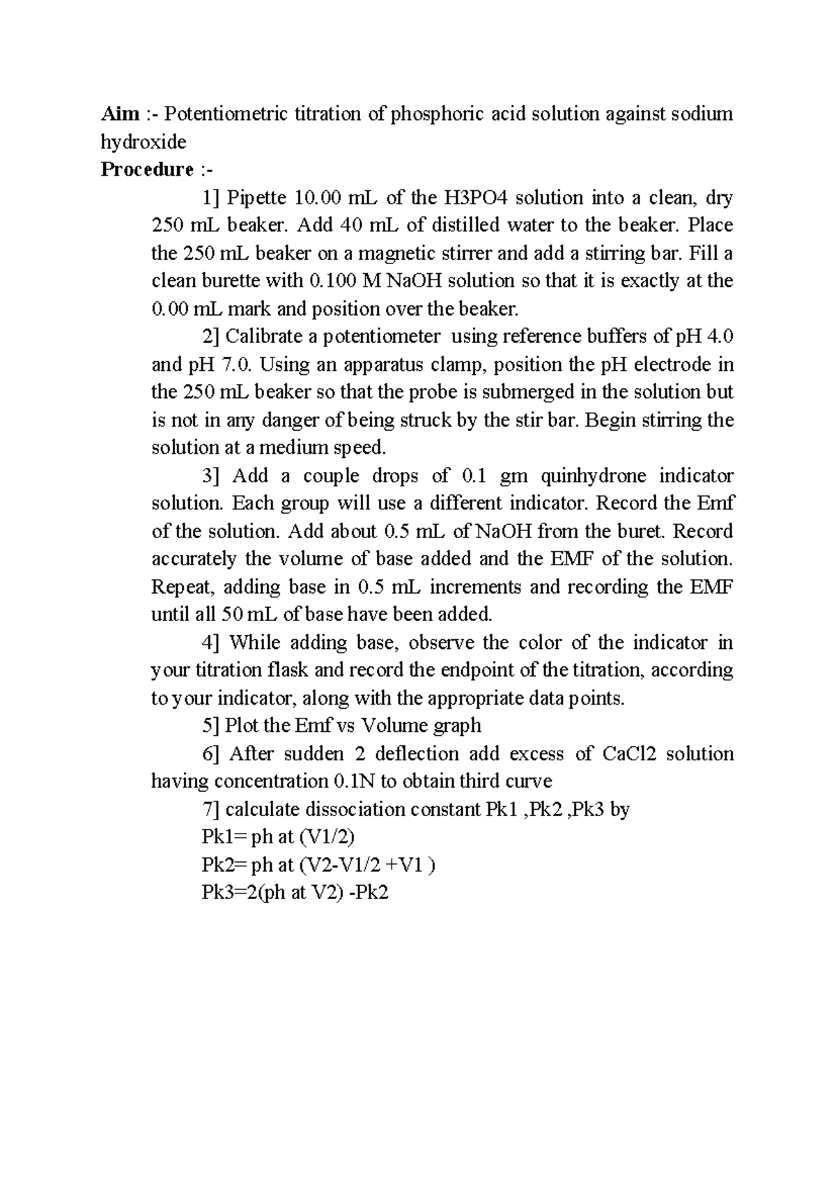 Potentiometric Titration of H3PO4 with NaOH: Procedure Guide - Studocu