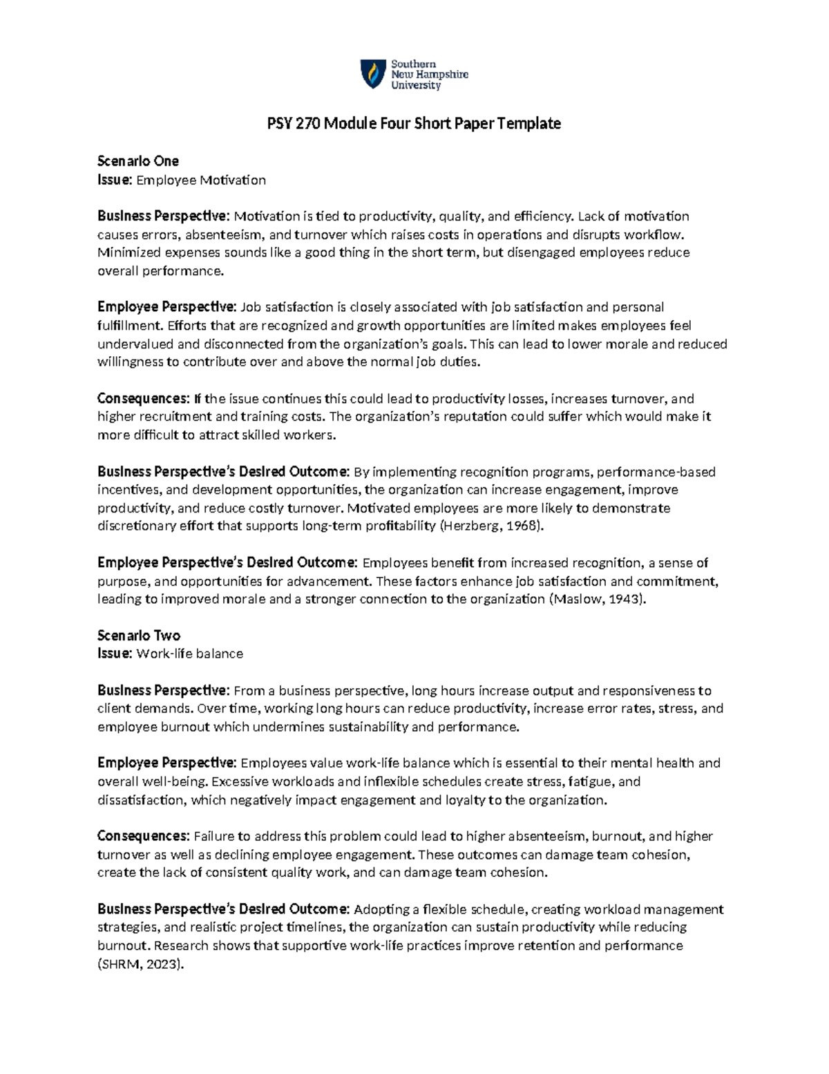 PSY 270 Module 4 Short Paper: Employee Motivation & Development Issues ...