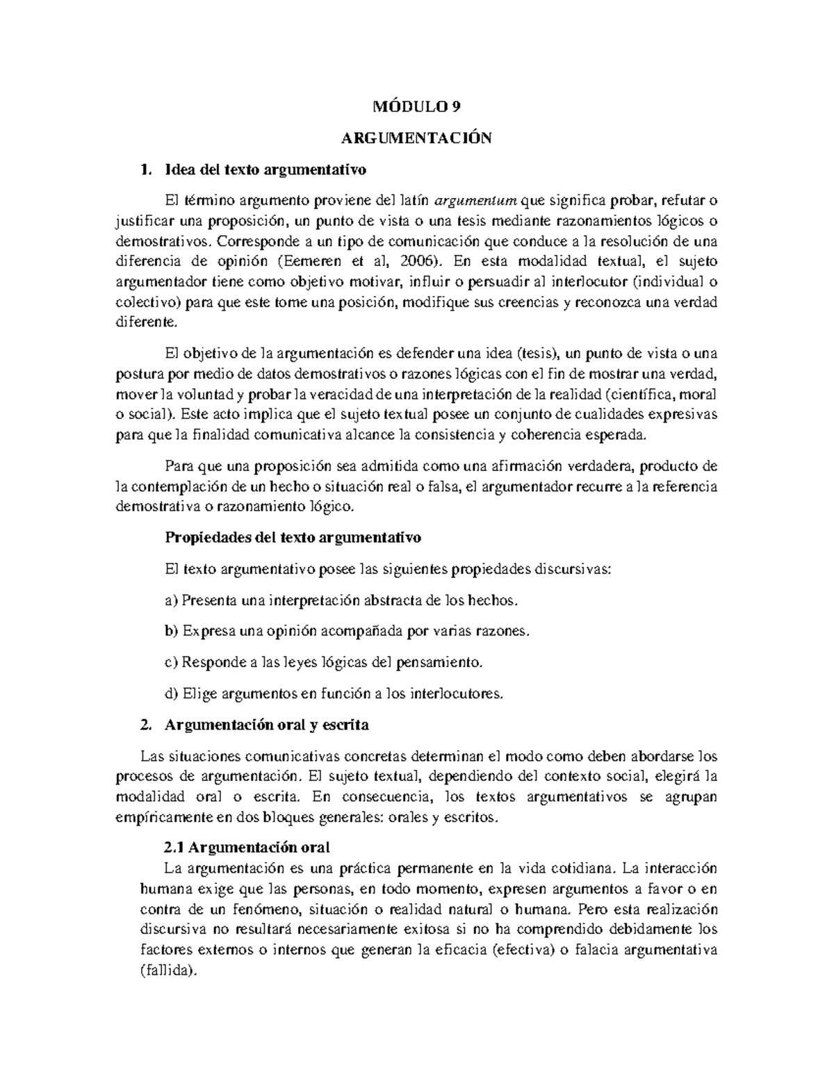 MÓDULO 9: PROPIEDADES Y DIMENSIONES DE LA ARGUMENTACIÓN - Studocu