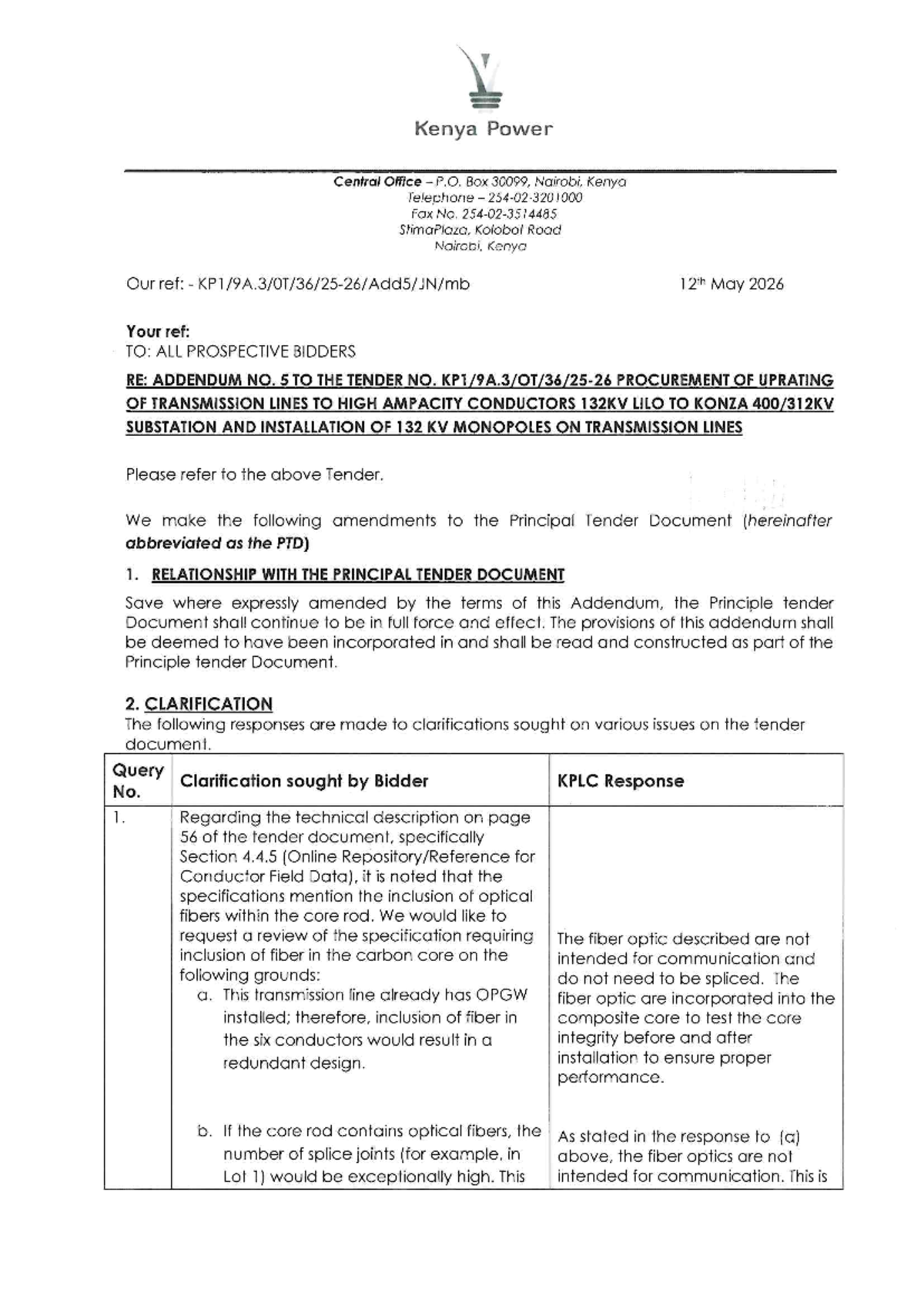 Addendum No. 5 to Tender No. Procurement of High Ampacity Conductors ...