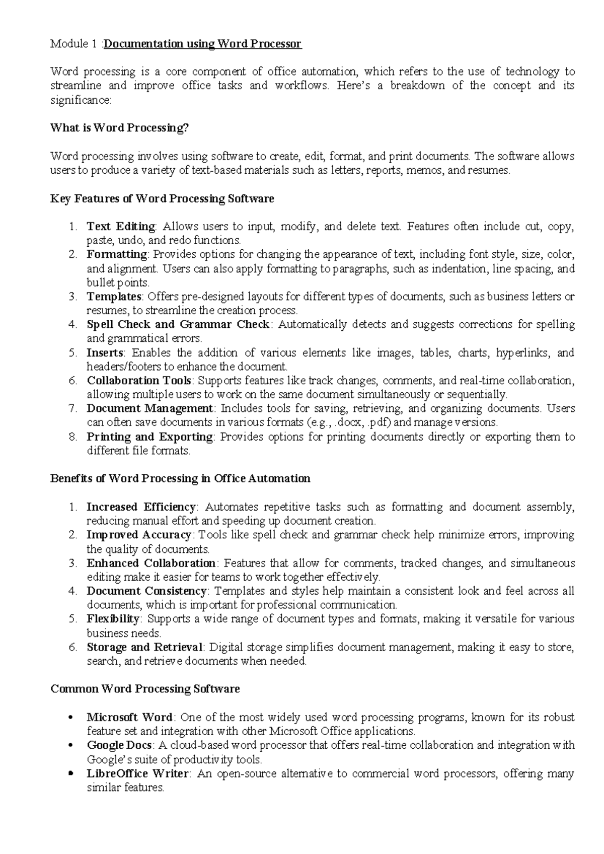 OA-Module 2: Word Processing Essentials in Office Automation - Studocu