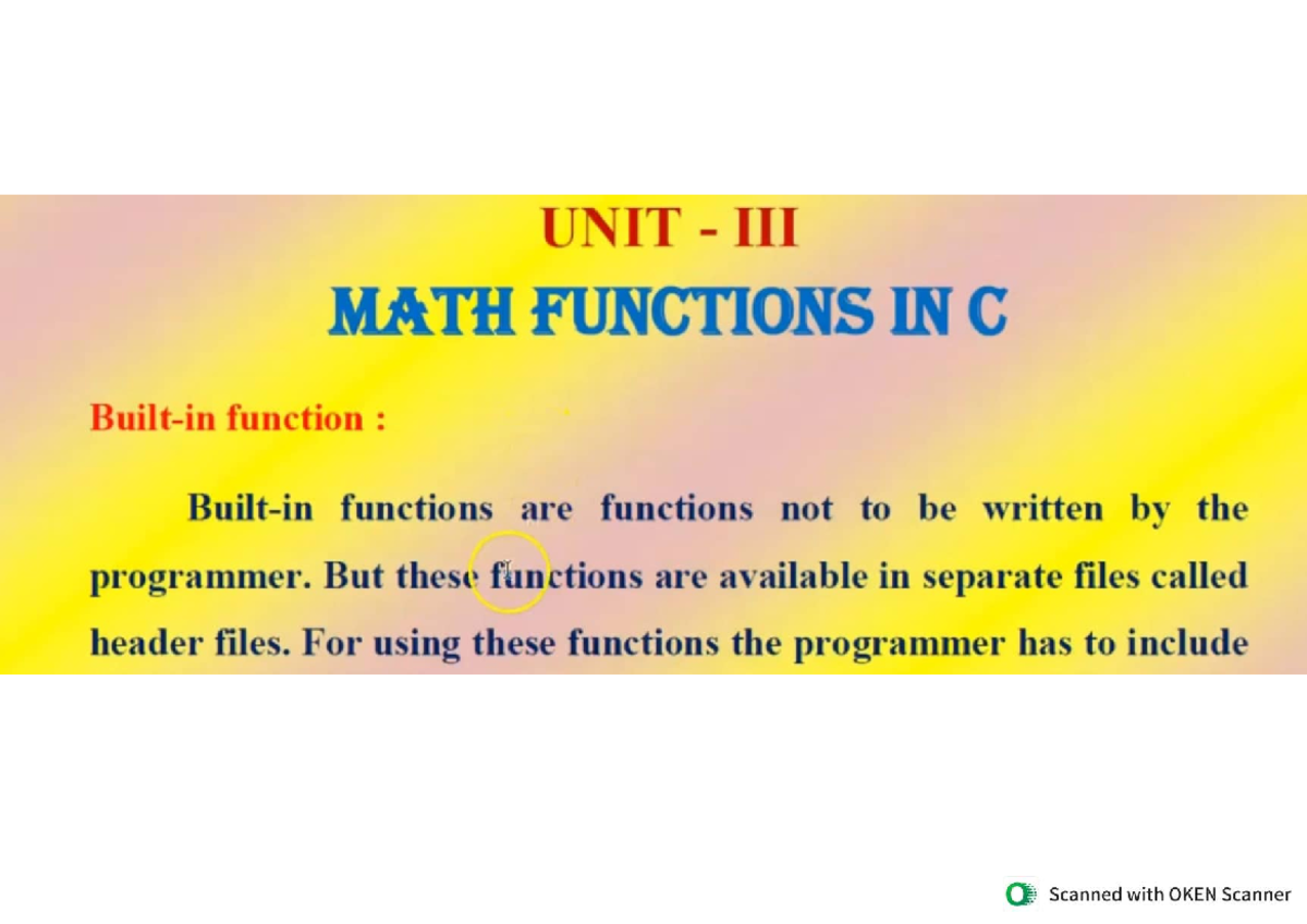 Unit 3: Built-in Math Functions in C Programming - Studocu