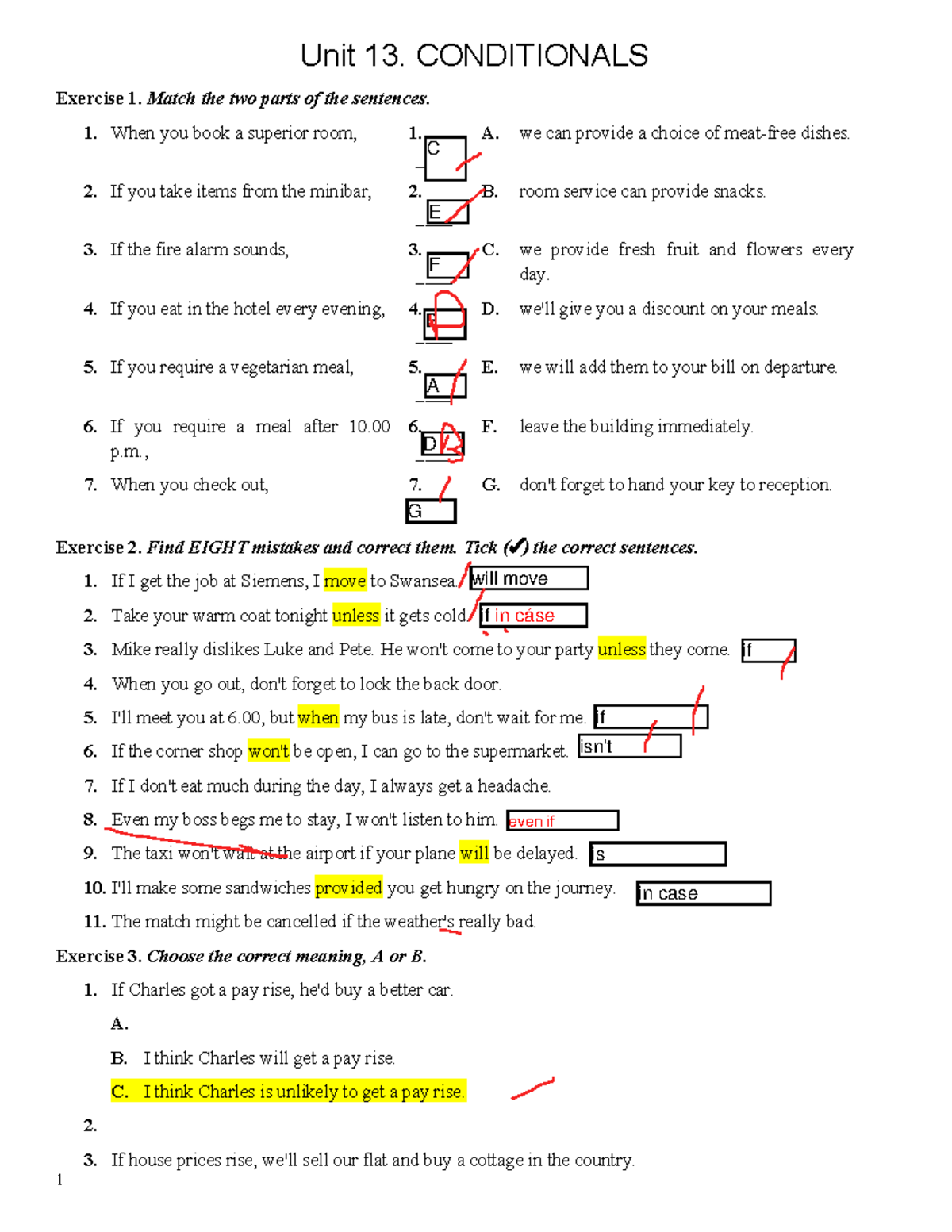 [HW] Unit 13. Conditionals Exercises and Corrections - Studocu