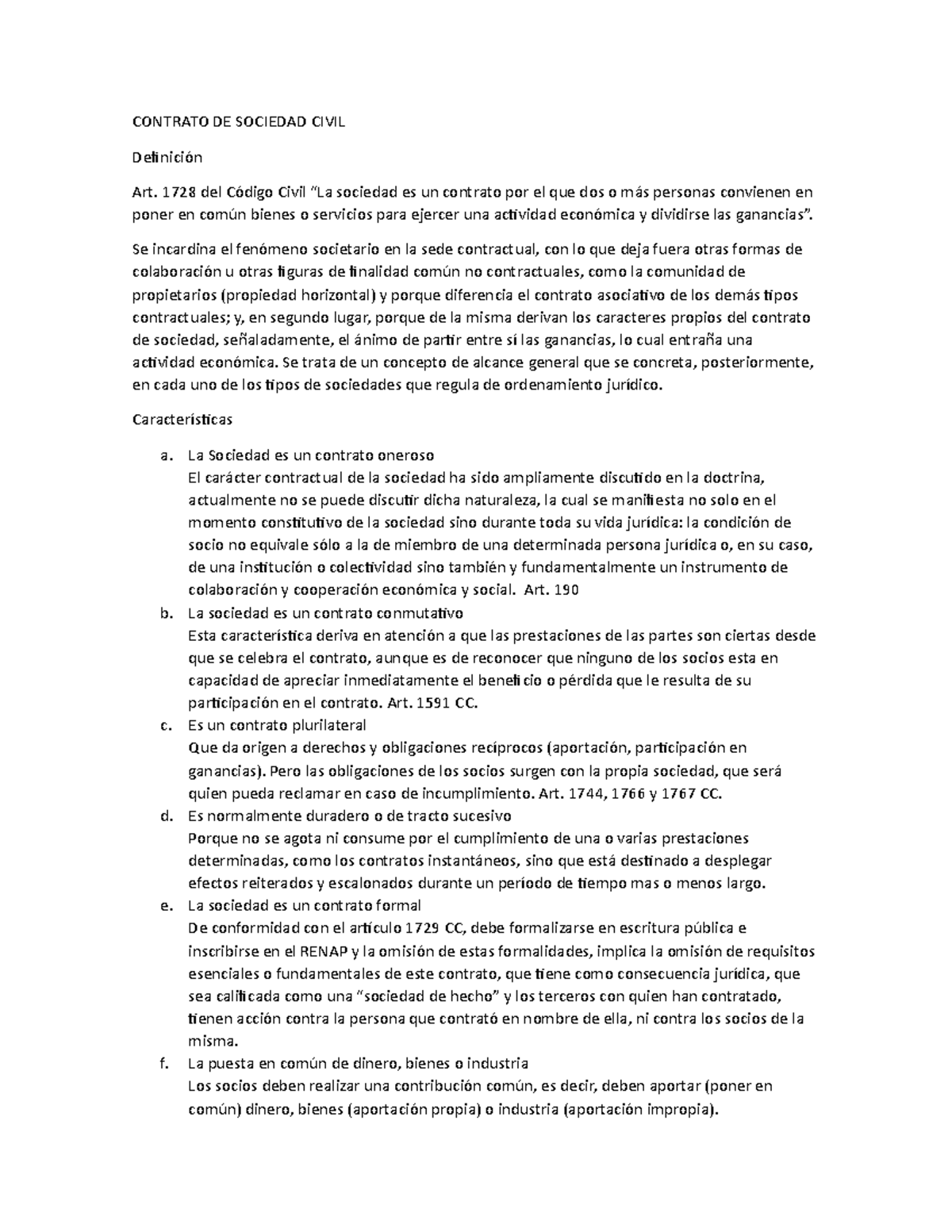 Contrato de Sociedad Civil: Definición y Características Esenciales - Studocu