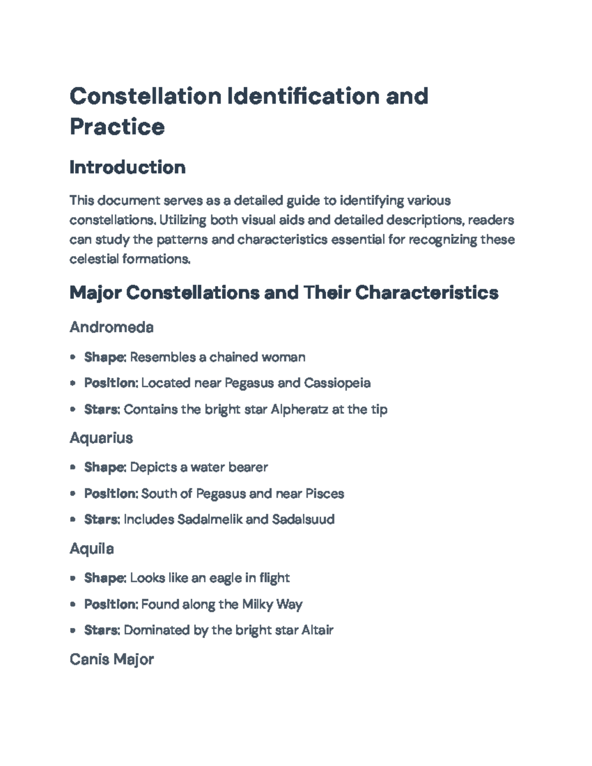 Constellation Identification Guide: Key Characteristics of Major Stars ...