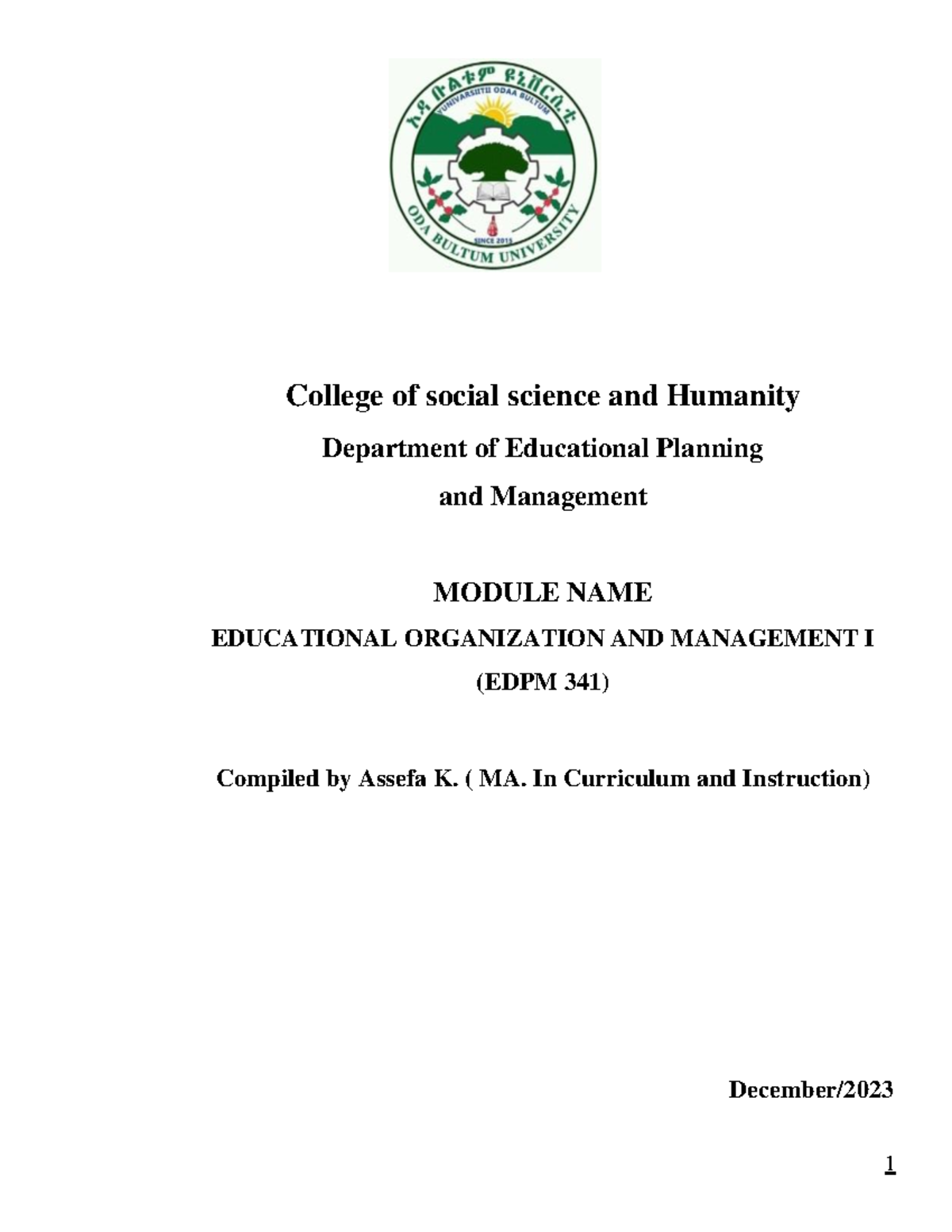 EDPM 341: Educational Organization and Management I Overview - Studocu