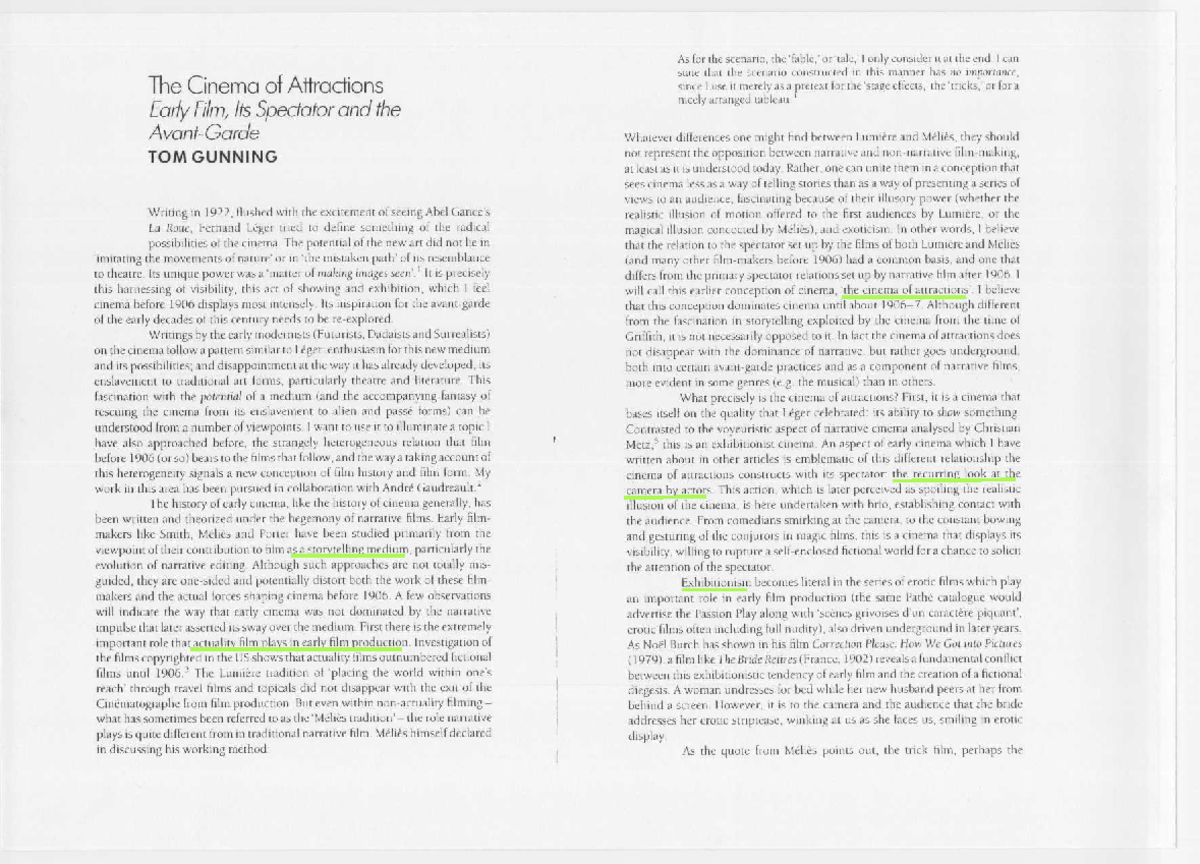 ToM GUNNING: The Cinema of Attractions and Early Film Analysis - Studocu