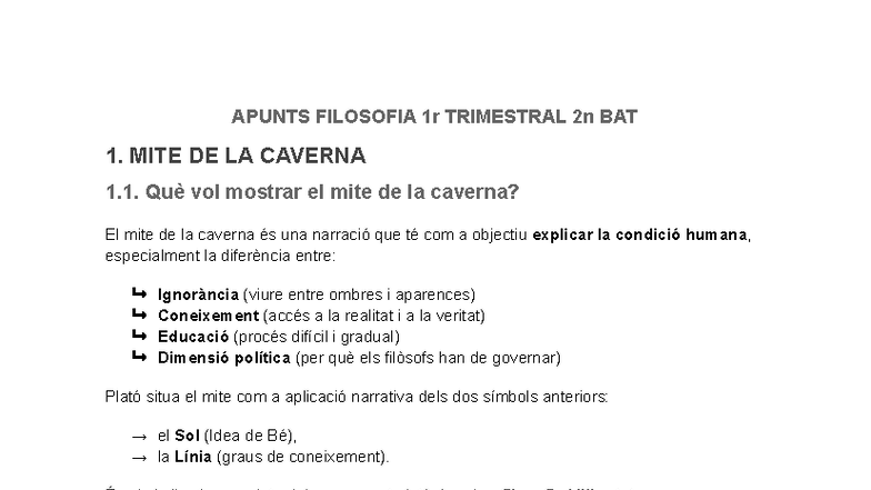 Apunts de Filosofia 1r Trimestral 2n: Mite de la Caverna i Justícia ...