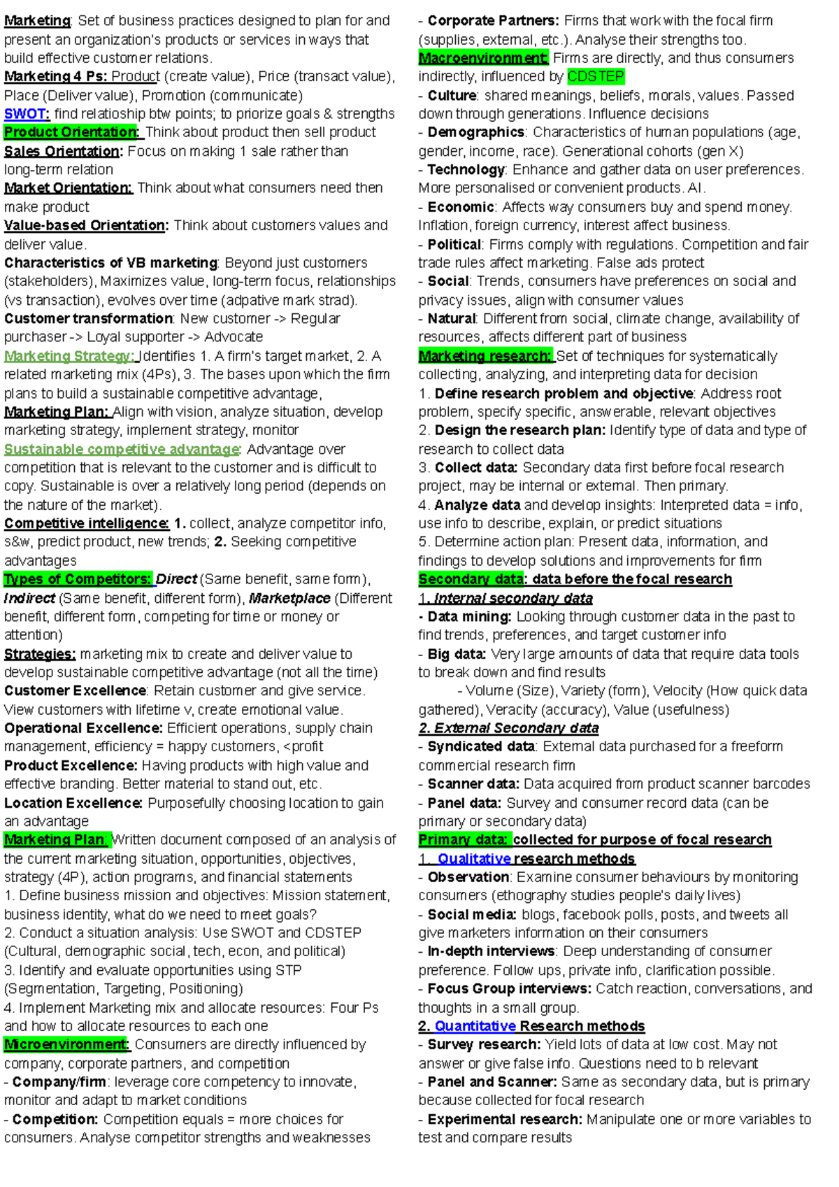 COMM296 Marketing Concepts Overview (Final Cheatsheet) - Studocu