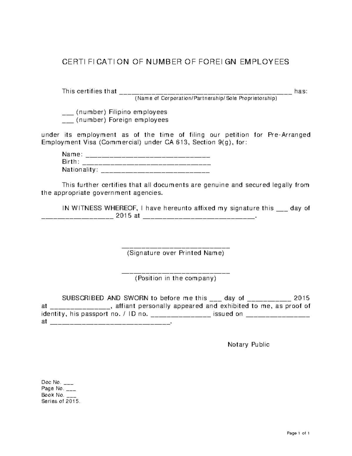 Certification - N/A - Page 1 of 1 CERTIFICATION OF NUMBER OF FOREIGN ...